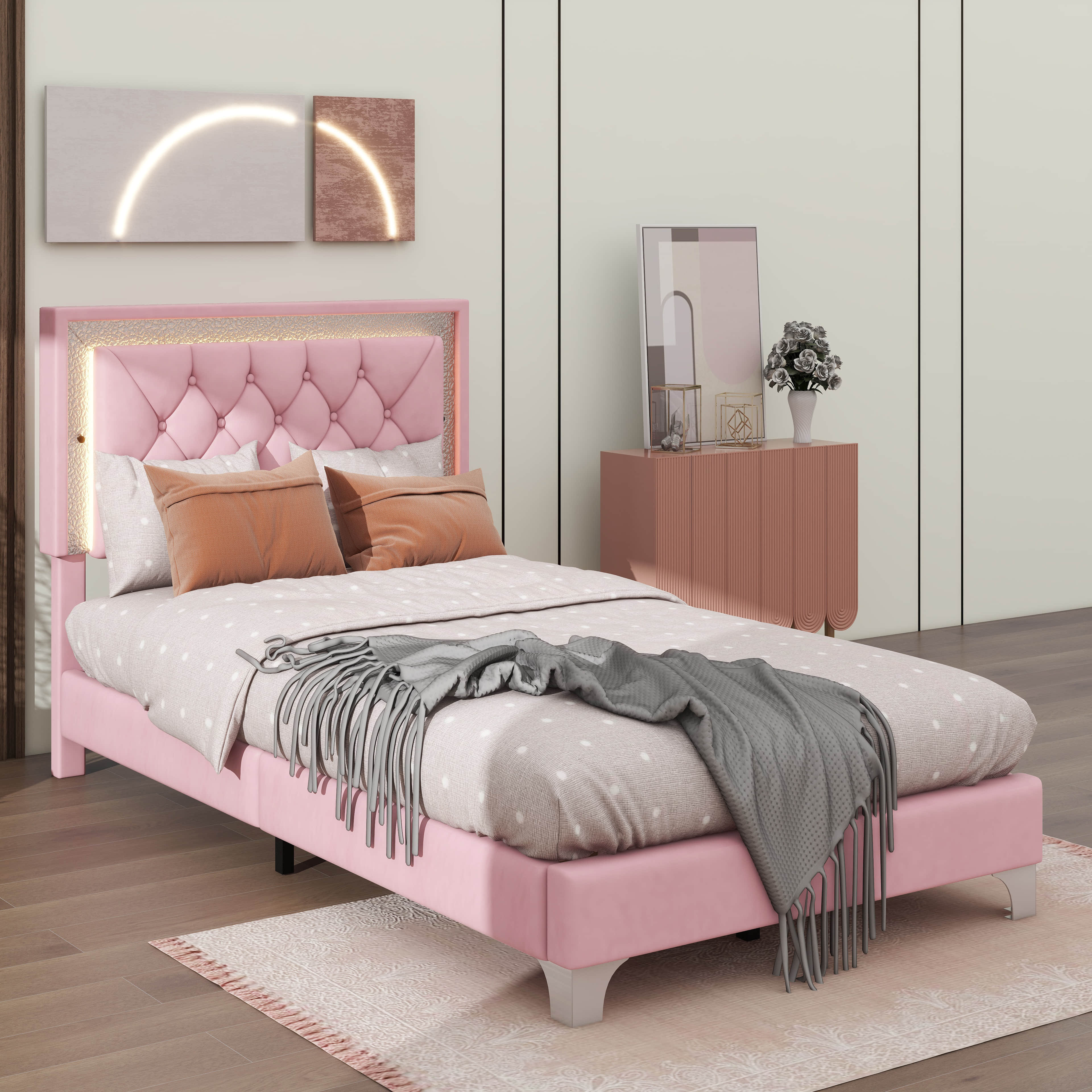 Ivy Bronx A Twin-Sized Upholstered Bed Frame, Equipped With Built-In ...