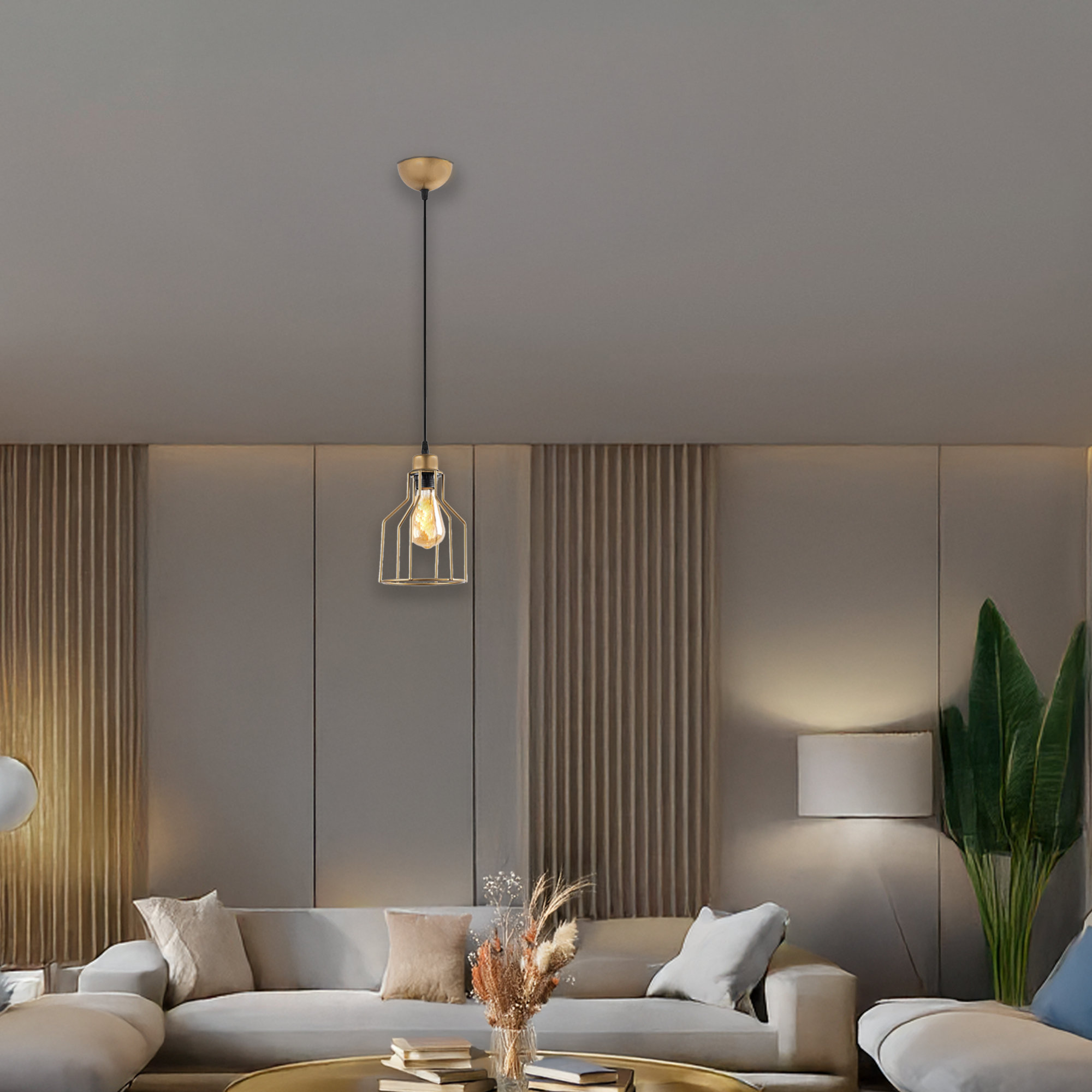 Everly Quinn Adjustable Height Cage Metal Luxury Body Single Pendant ...