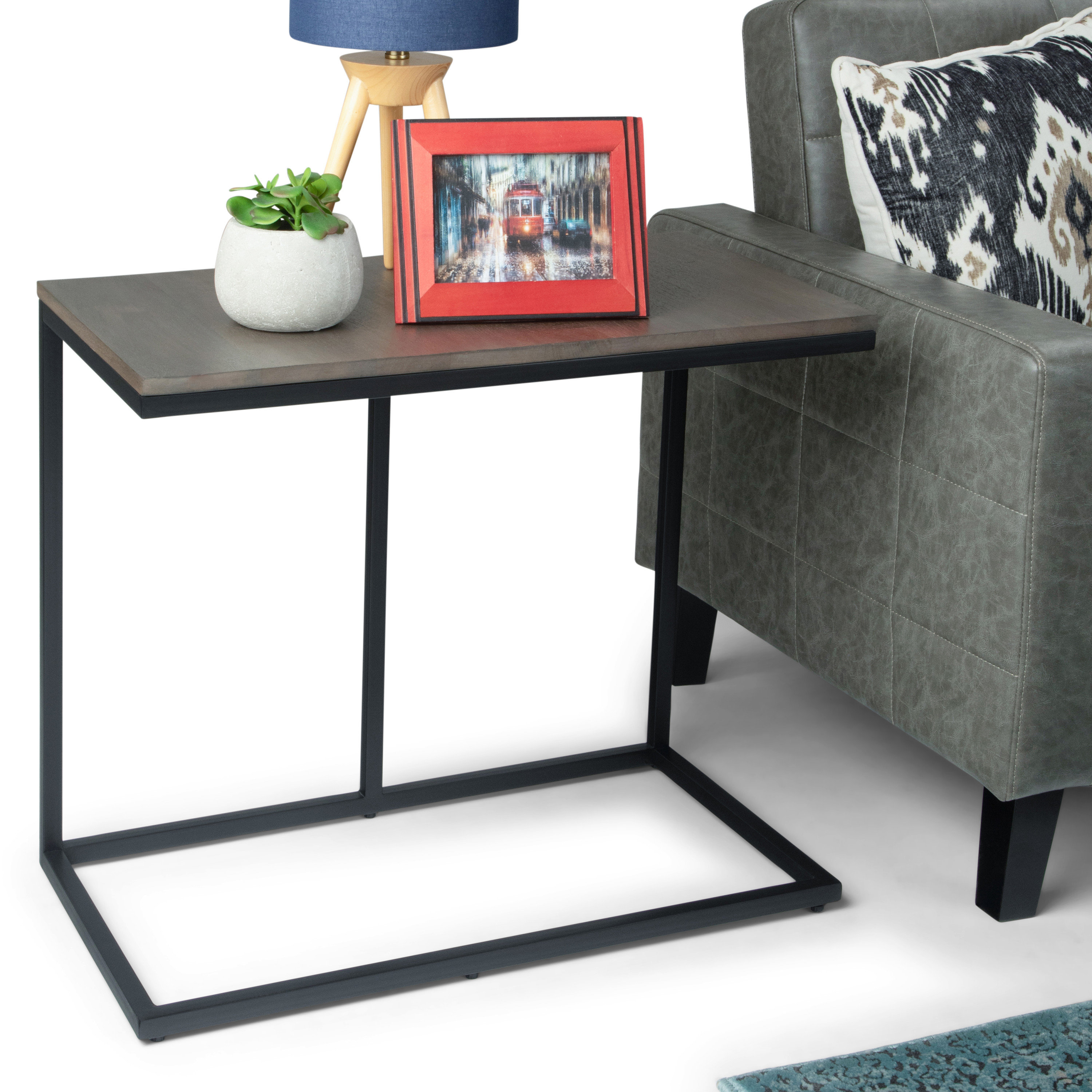 Simpli Home Ward 28"W Solid Mango Wood Wide C Side Table with Black ...