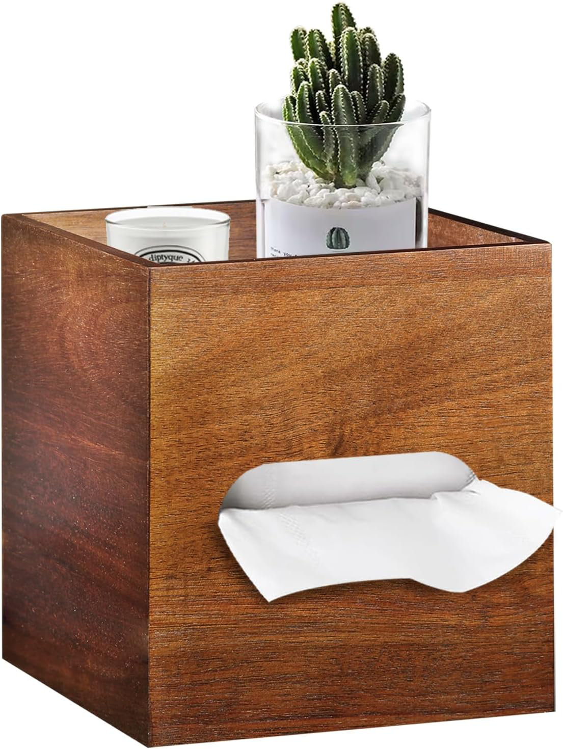 Millwood Pines Square Tissue Box Cover With Storage Tray,Acacia Wood ...