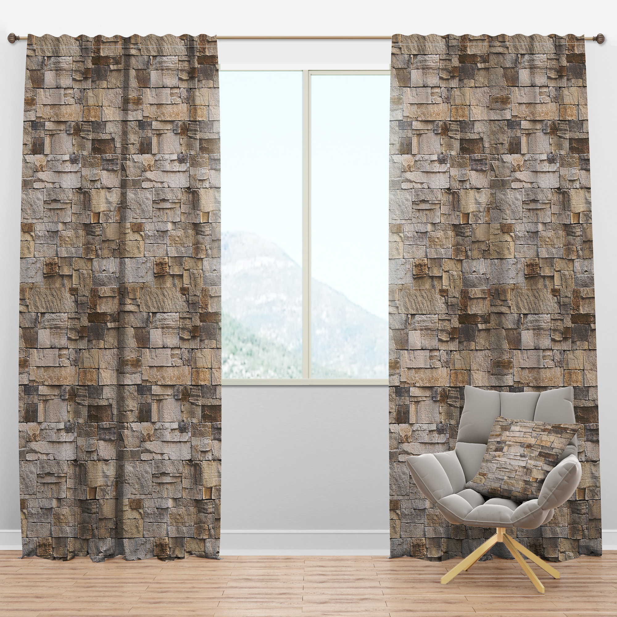 Design Art Stone Wall with Beige Bricks - Abstract Curtain - Velvet ...