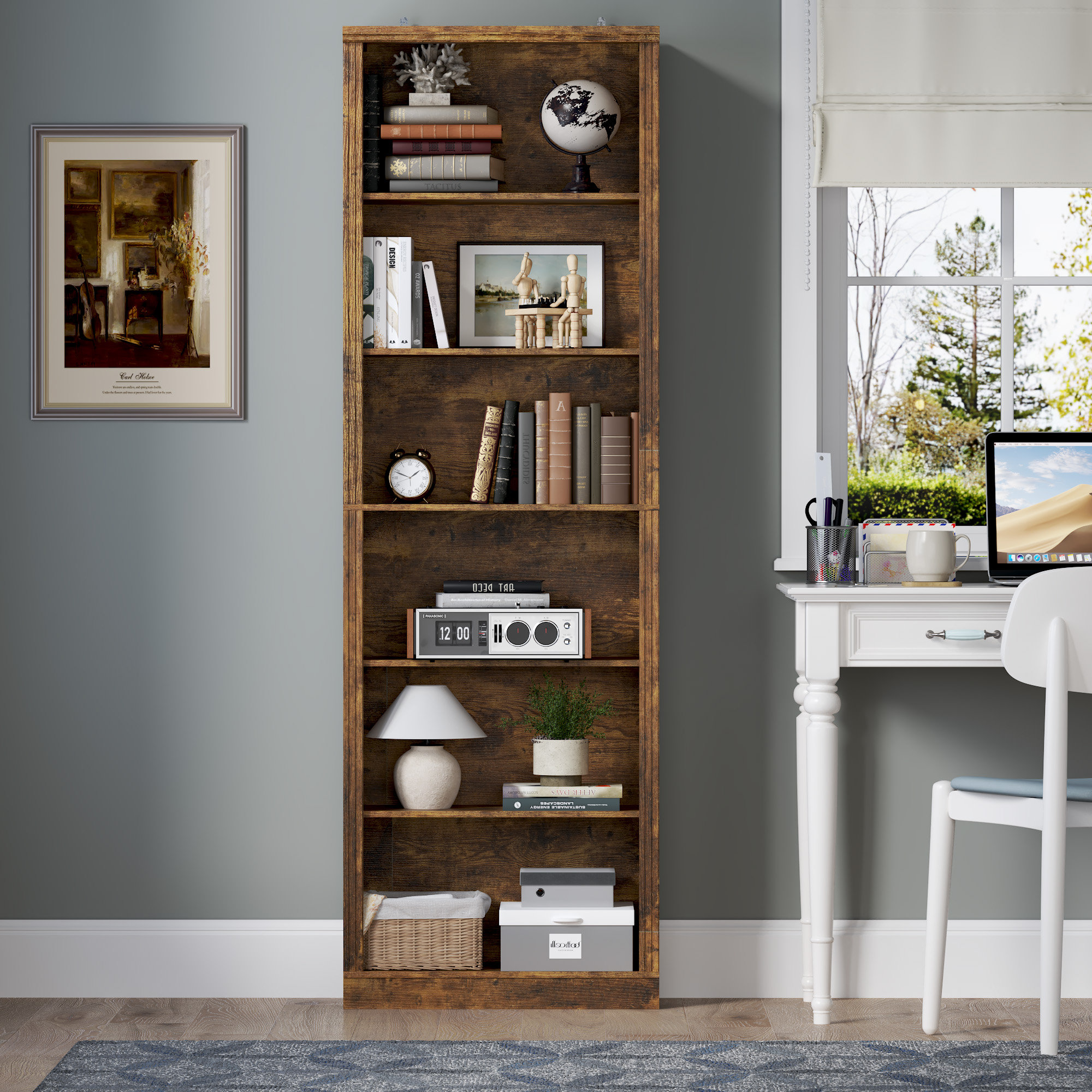 Ebern Designs 6-Tier Fixed Shelf Bookcase, 75" Tall Heavy-Duty Storage ...