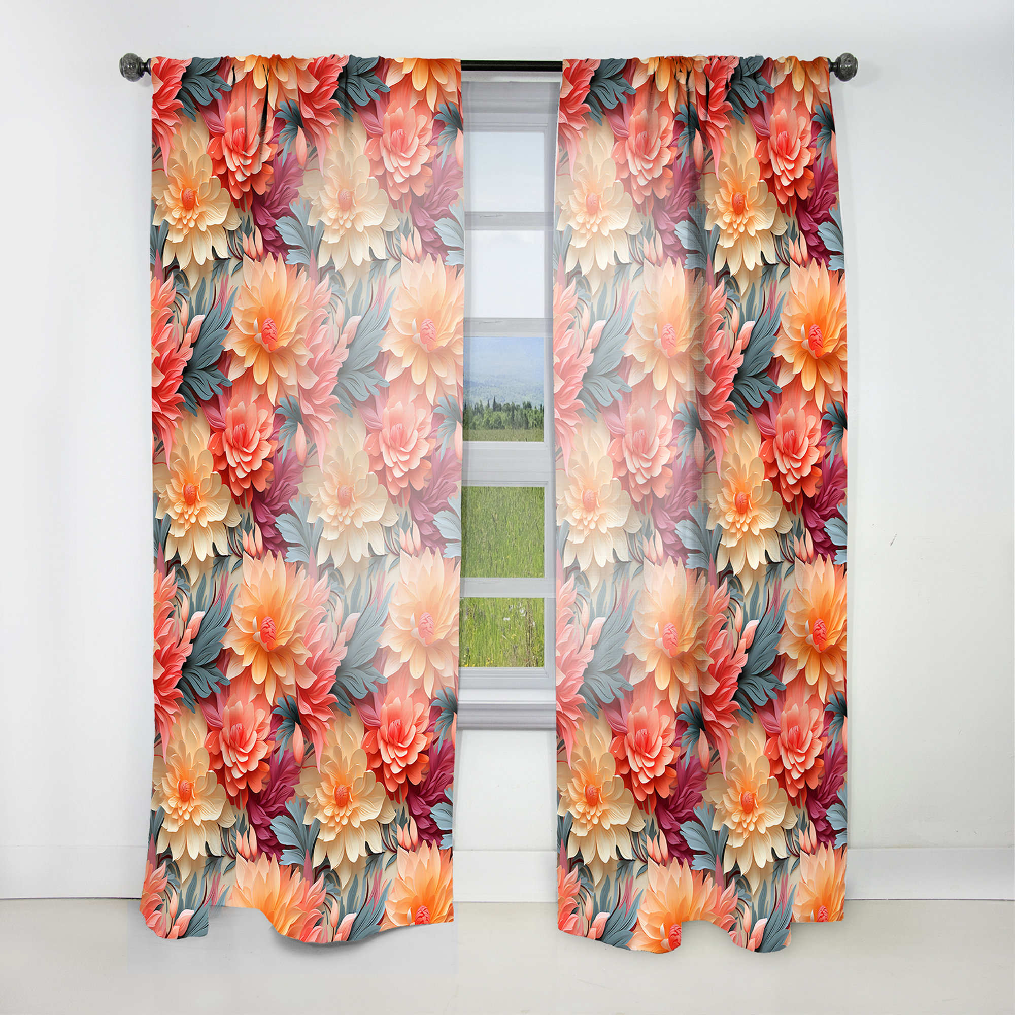 Design Art Sunset Mirage Iv Tropical Pattern - Floral Curtain - Velvet ...