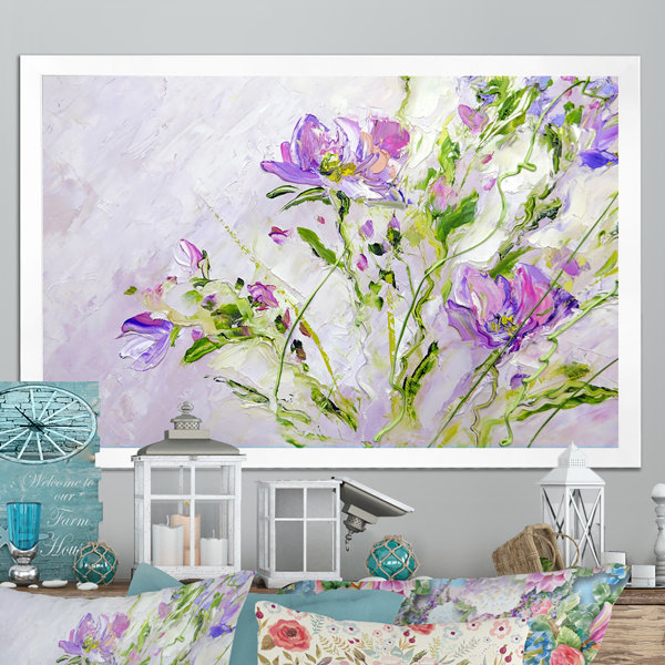 Winston Porter Modern Purple Spring Flowers On Canvas Painting | Wayfair