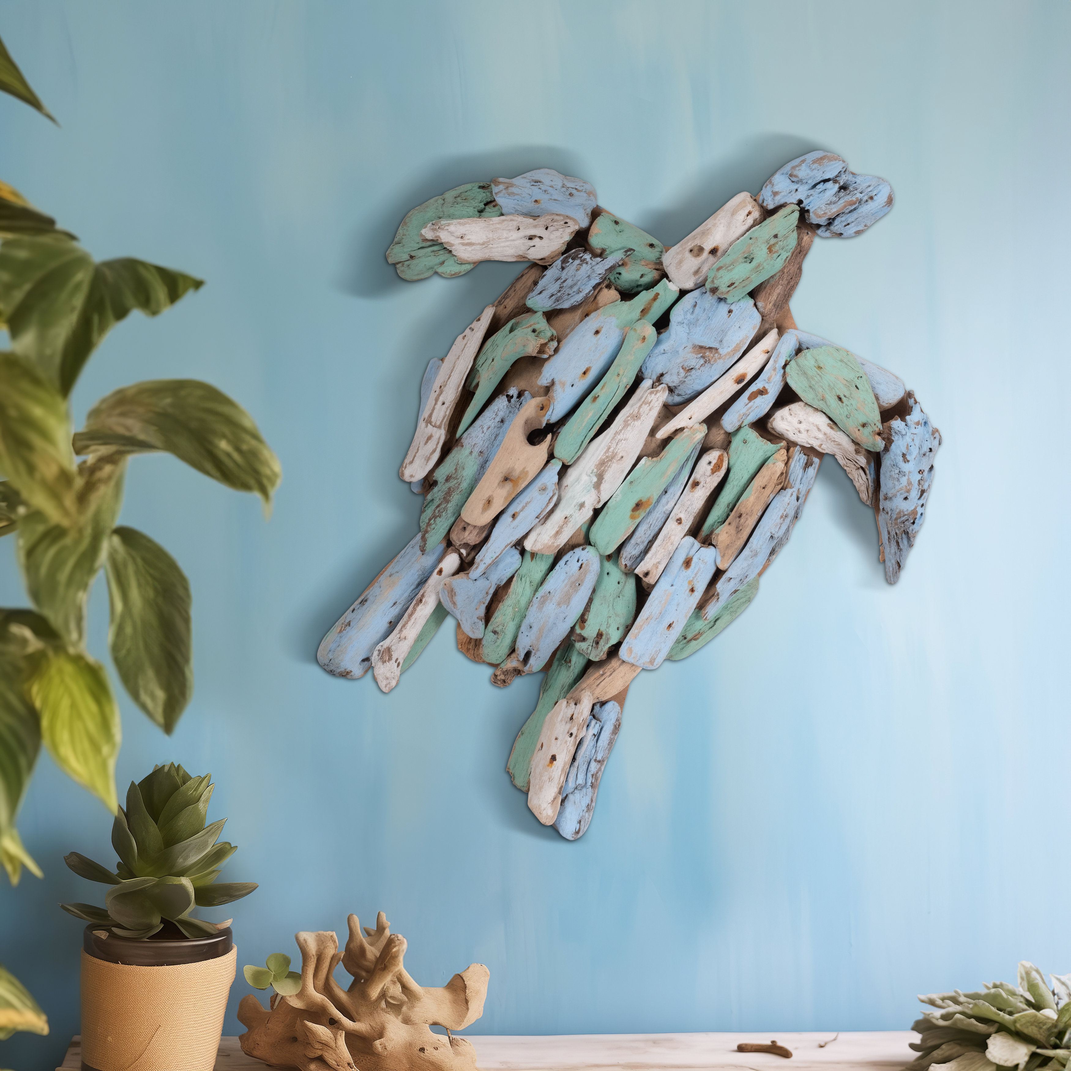 Bay Isle Home™ Bywood Coastal Turtle Figurine Wood Driftwood MDF 15 ...