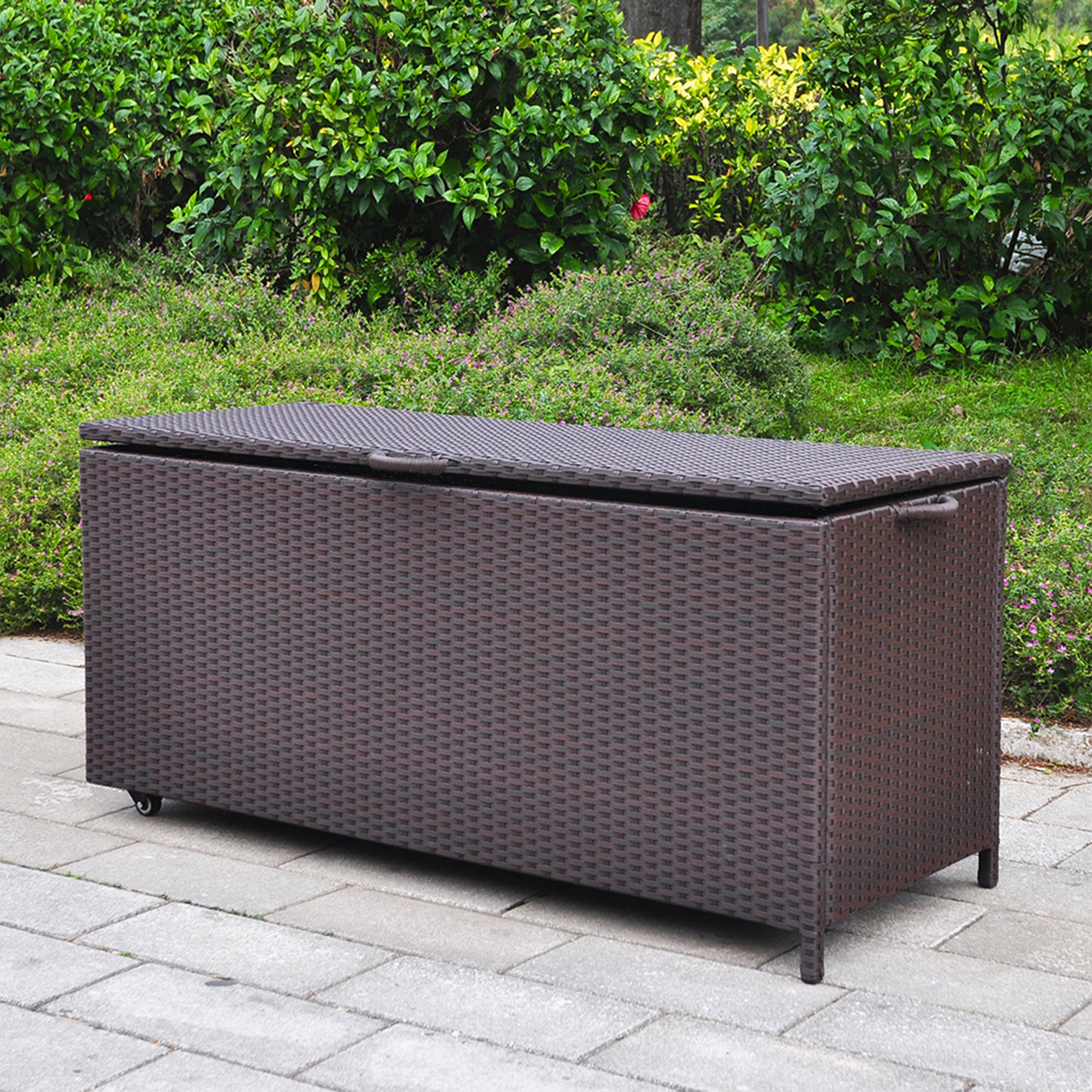 ATR Arttoreal 105 Gallons Gallon Wicker Deck Box with Wheels in Dark ...