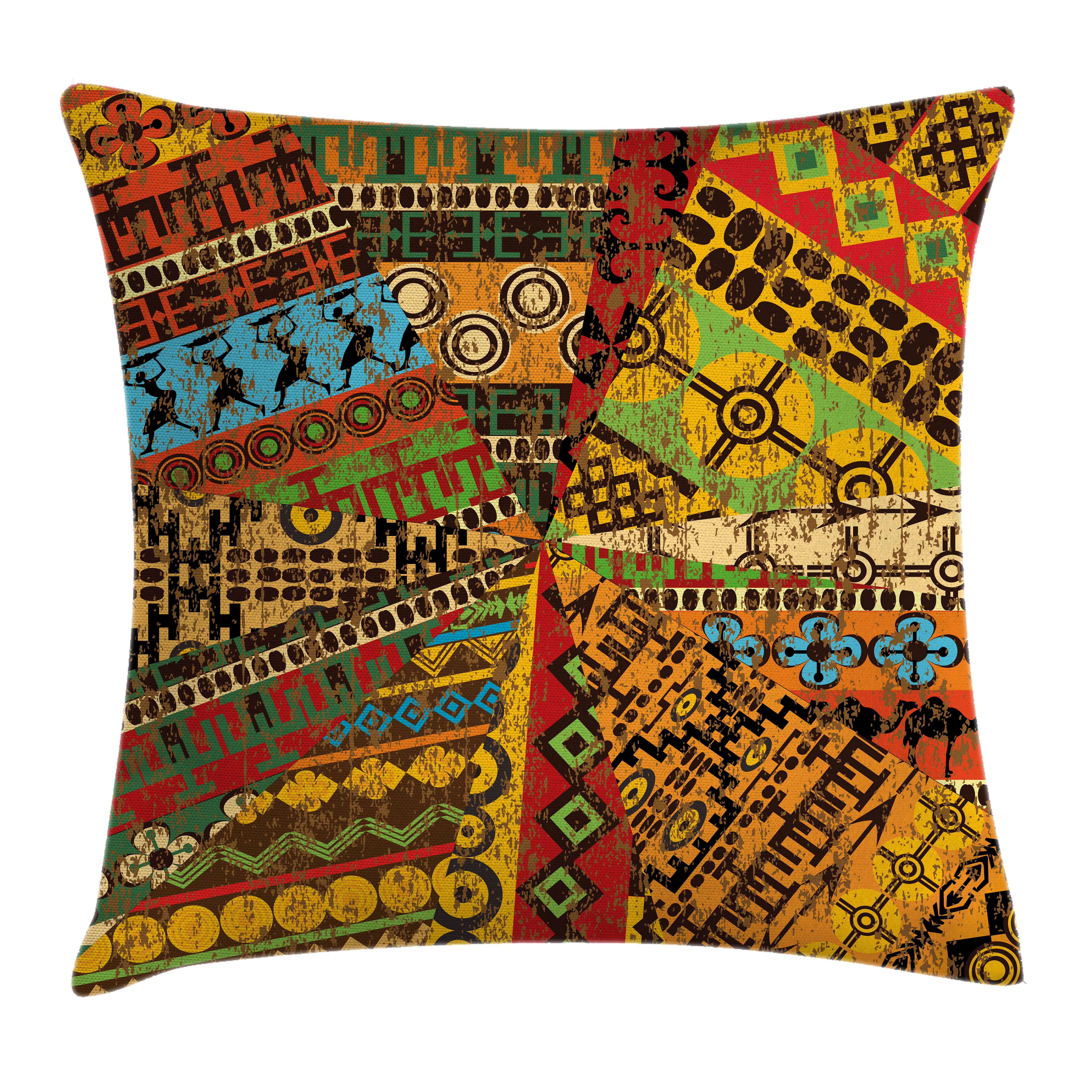 Ambesonne African Grunge Ethnic Motifs Square Pillow Cover | Wayfair