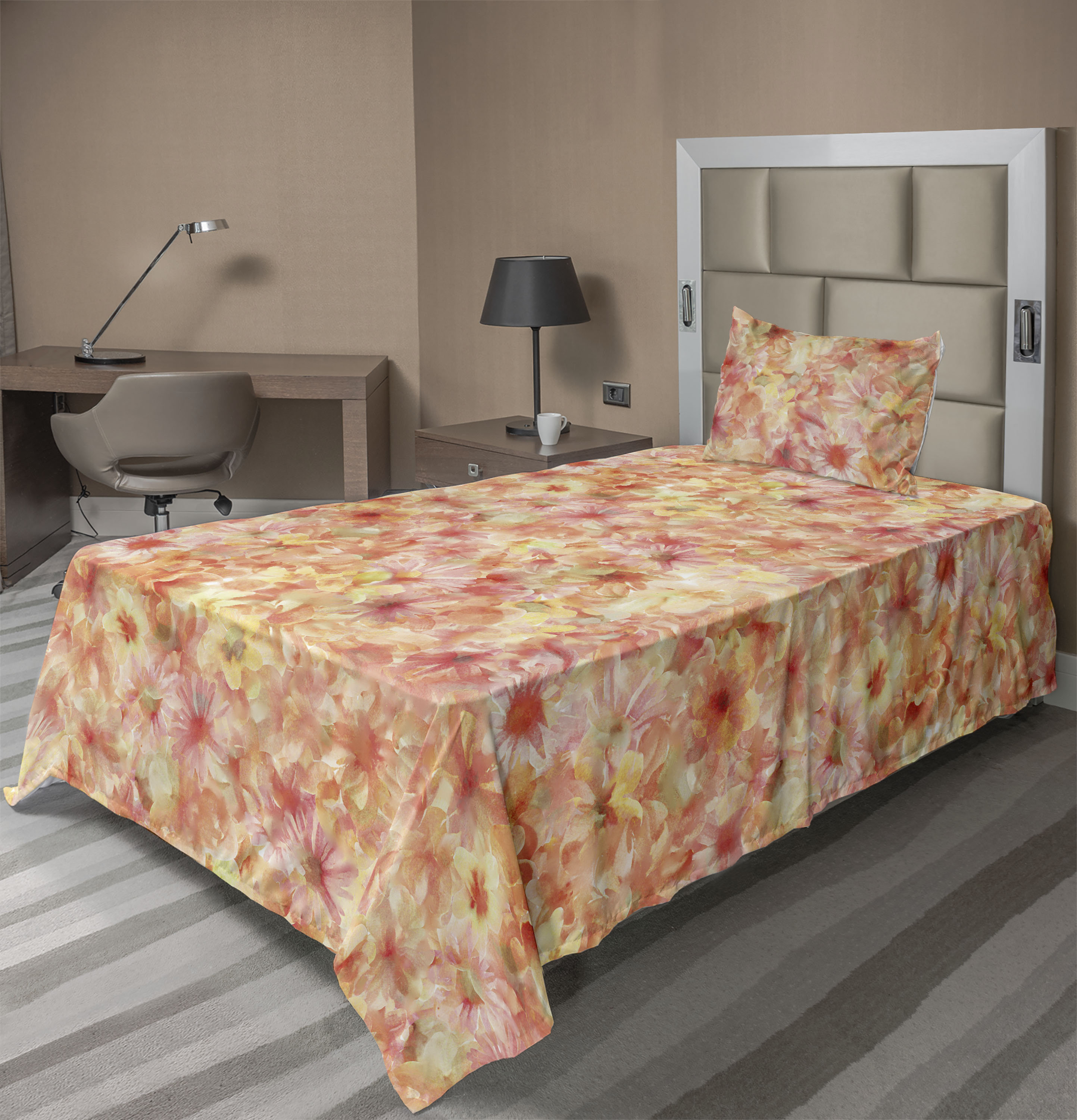 Ambesonne Floral Design Sheet Set Flowers Romance Art Pastel Yellow ...