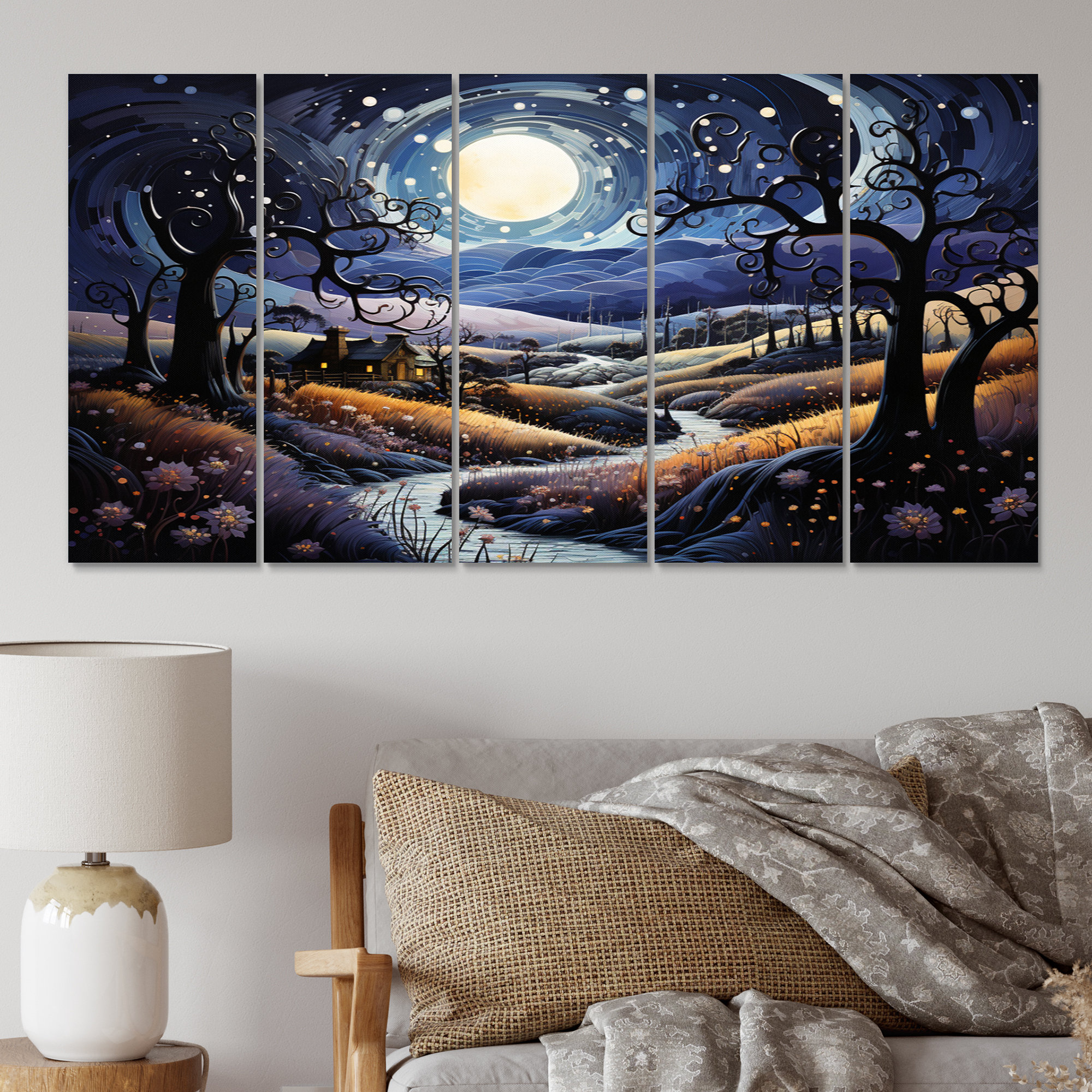 Design Art Countryside Nightfall Patchwork Landscape II - Landscapes ...