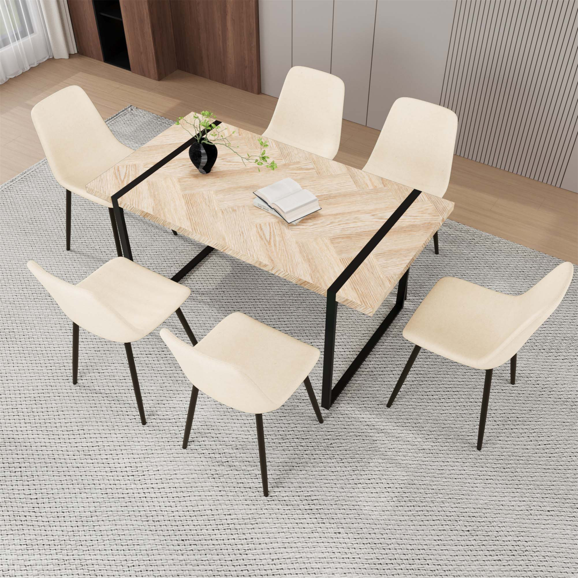 17 Stories MDF Wood Dining Table And Modern Dining Chair 8-Piece Set ...