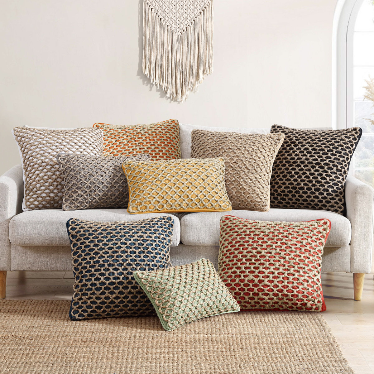 Boho Living Jada Decorative Pillow Collection Jute/Cotton Indoor Square ...