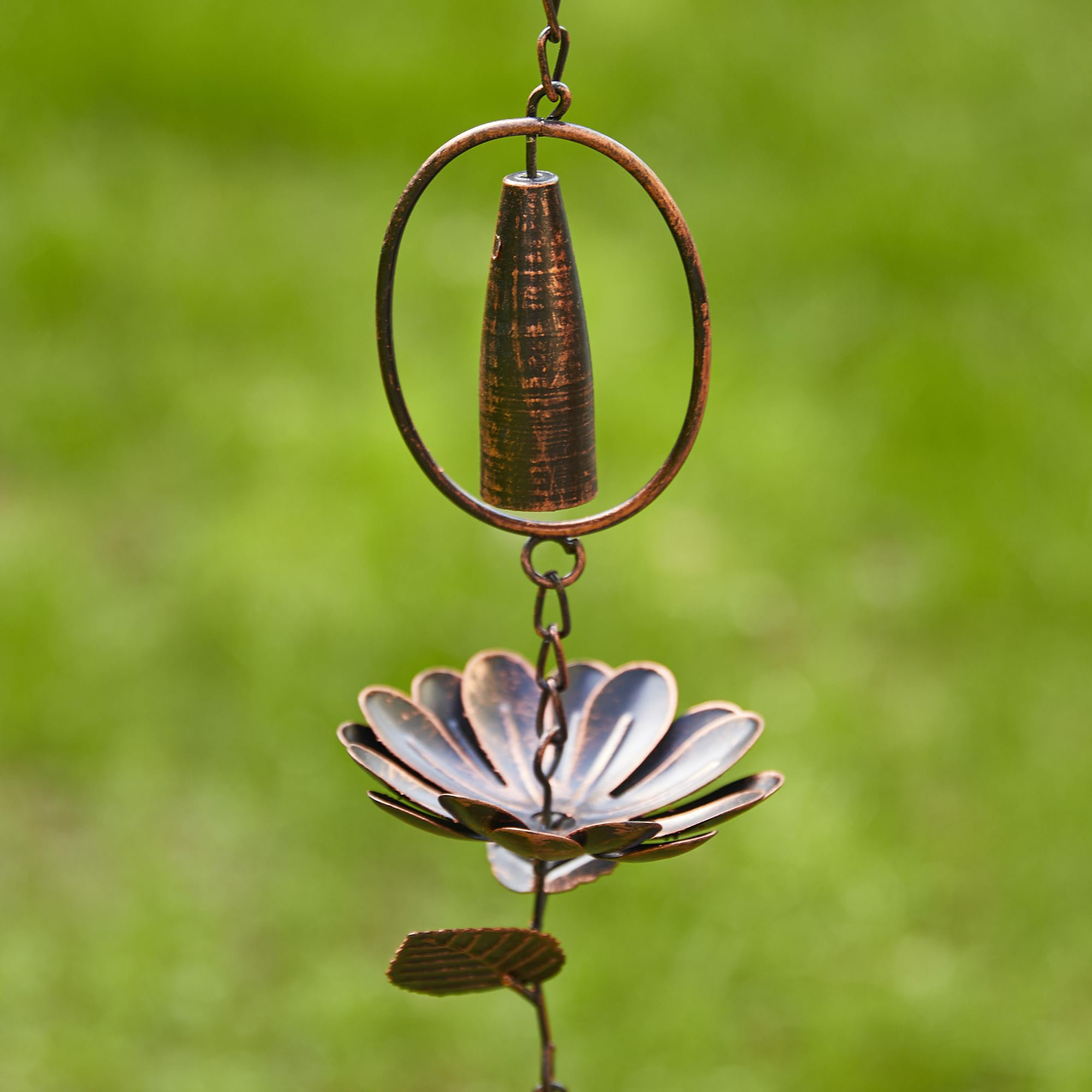 NFusion 8.5 ft Lotus and Bell Rain Chain for Gutters, Faux Copper ...
