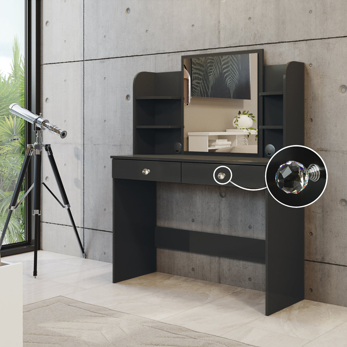 Boahaus LLC Boahaus Cixi Modern Makeup Vanity with 2 Drawers, 6 Storage ...