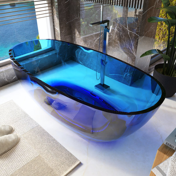 Bossicavelly 64 In. X 30 In. Resin Freestanding Soaking Bathtub With ...