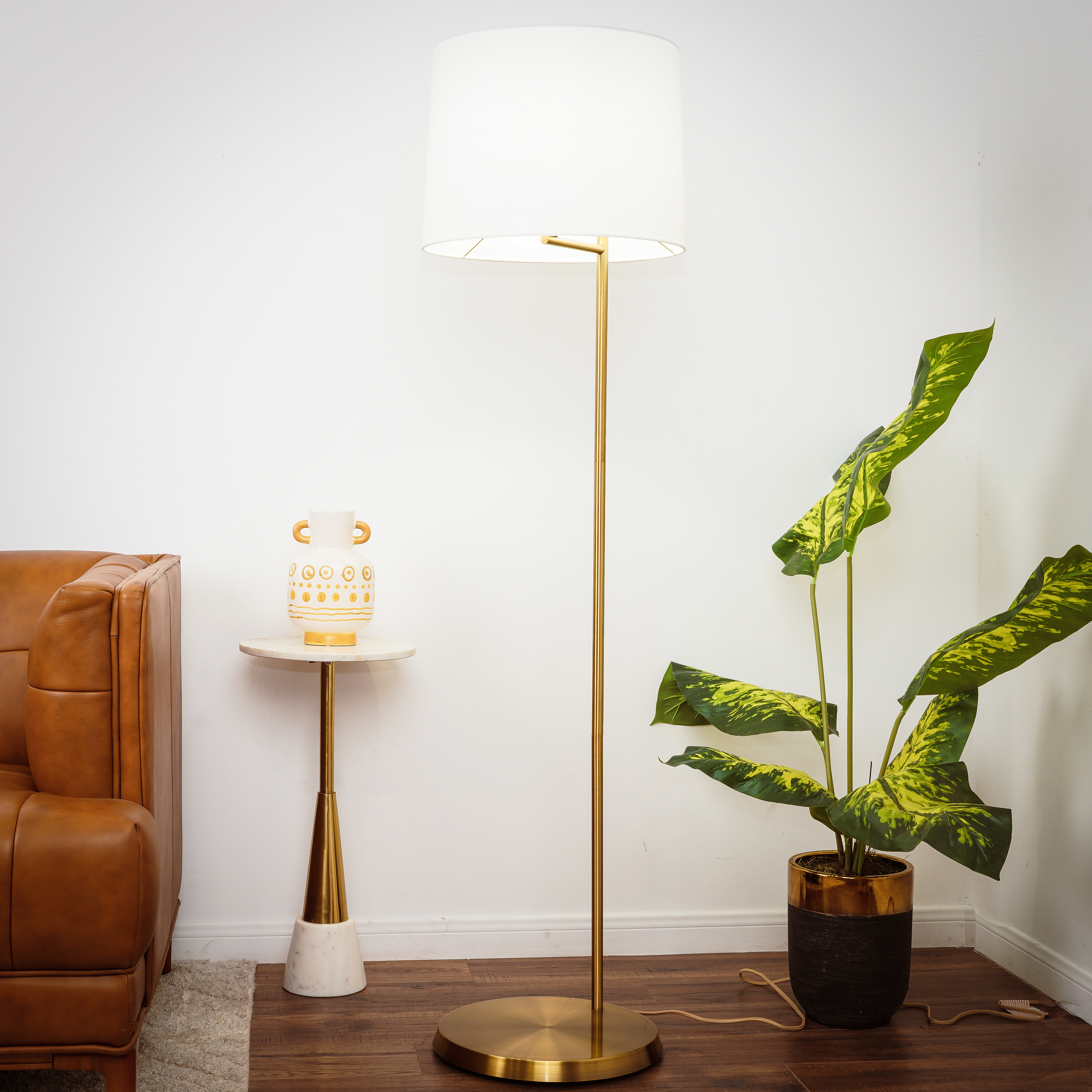 Mercer41 Zavanna 52.6'' Brass offset Floor Lamp with Big Shade ...