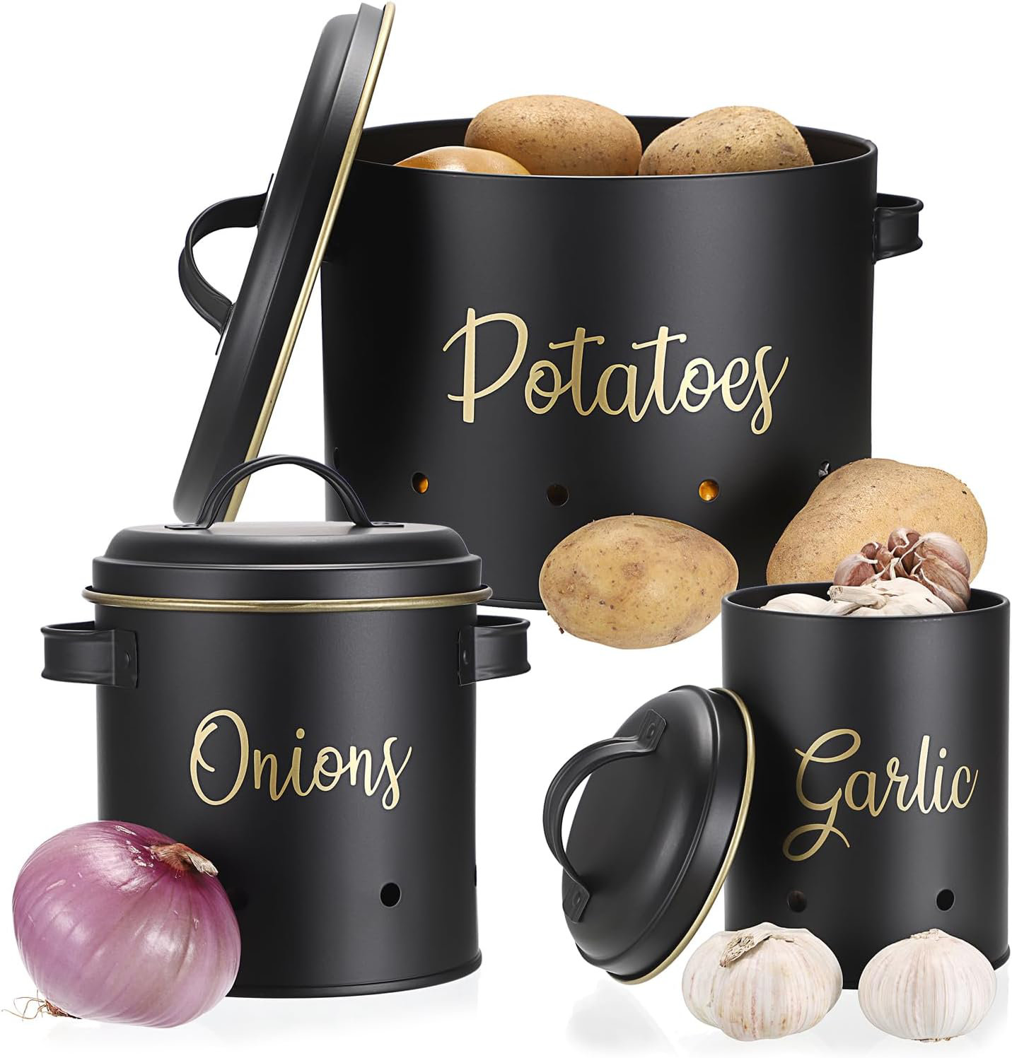 Hokku Designs Set Of 3 Potato Onion Garlic Storage Bins Vegetable ...