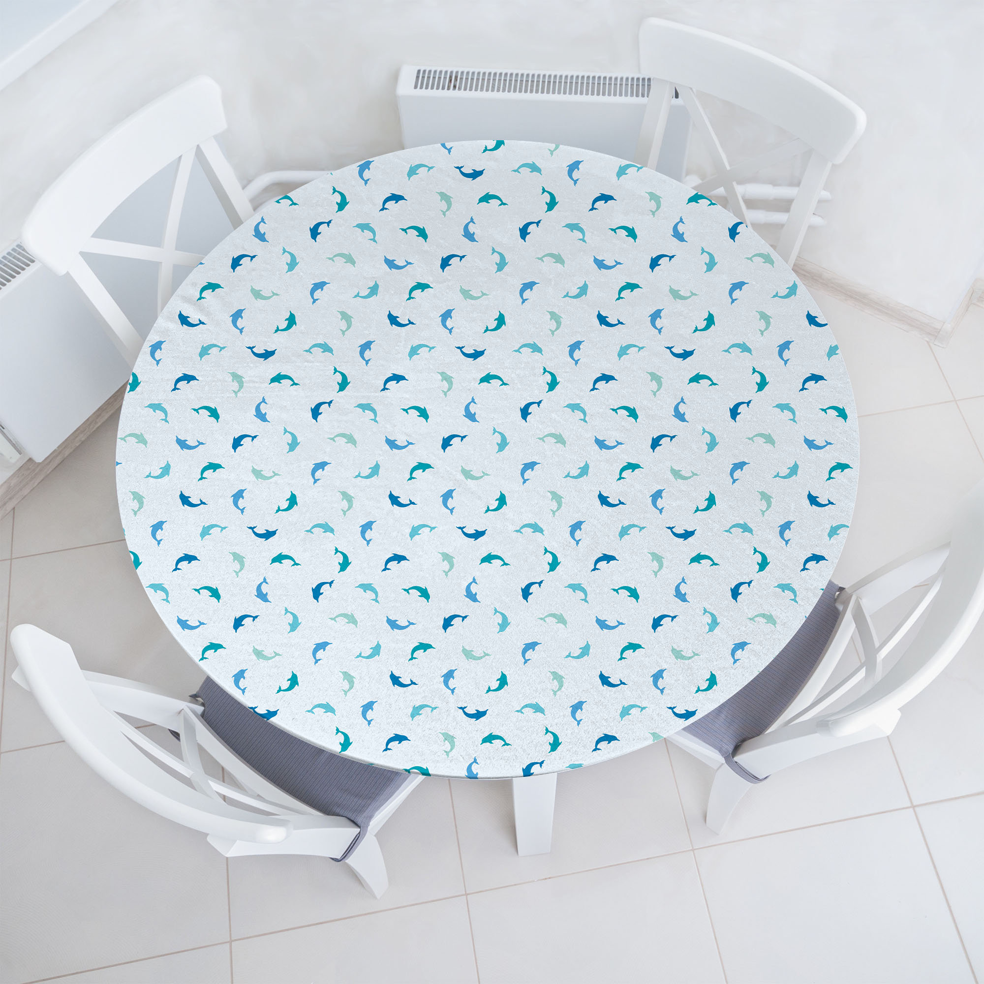 Bungalow Rose Turquoise Fitted Round Tablecloth Turquoise Blue Navy ...