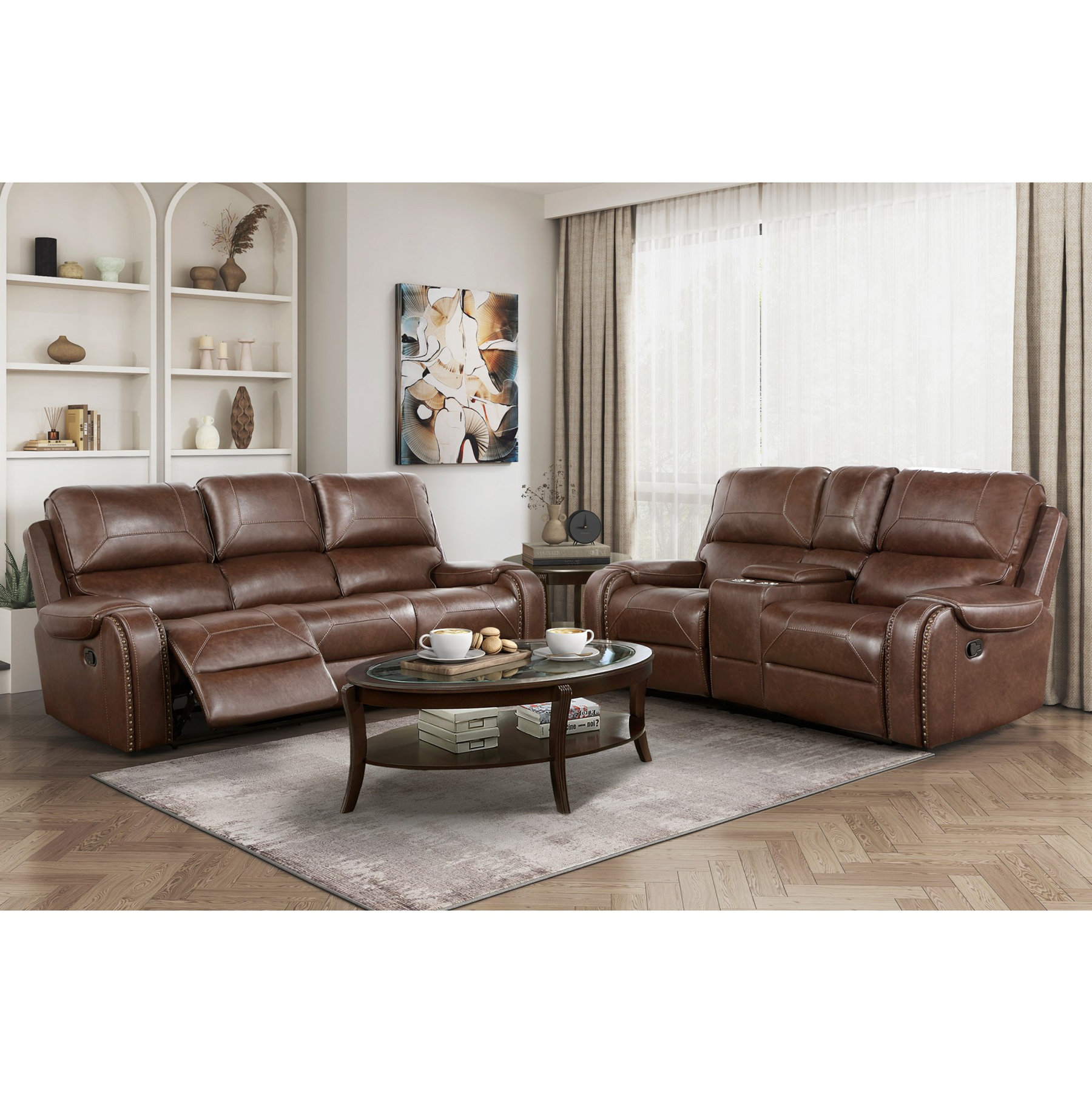 Hokku Designs Double Reclining Brown Sofa | Wayfair