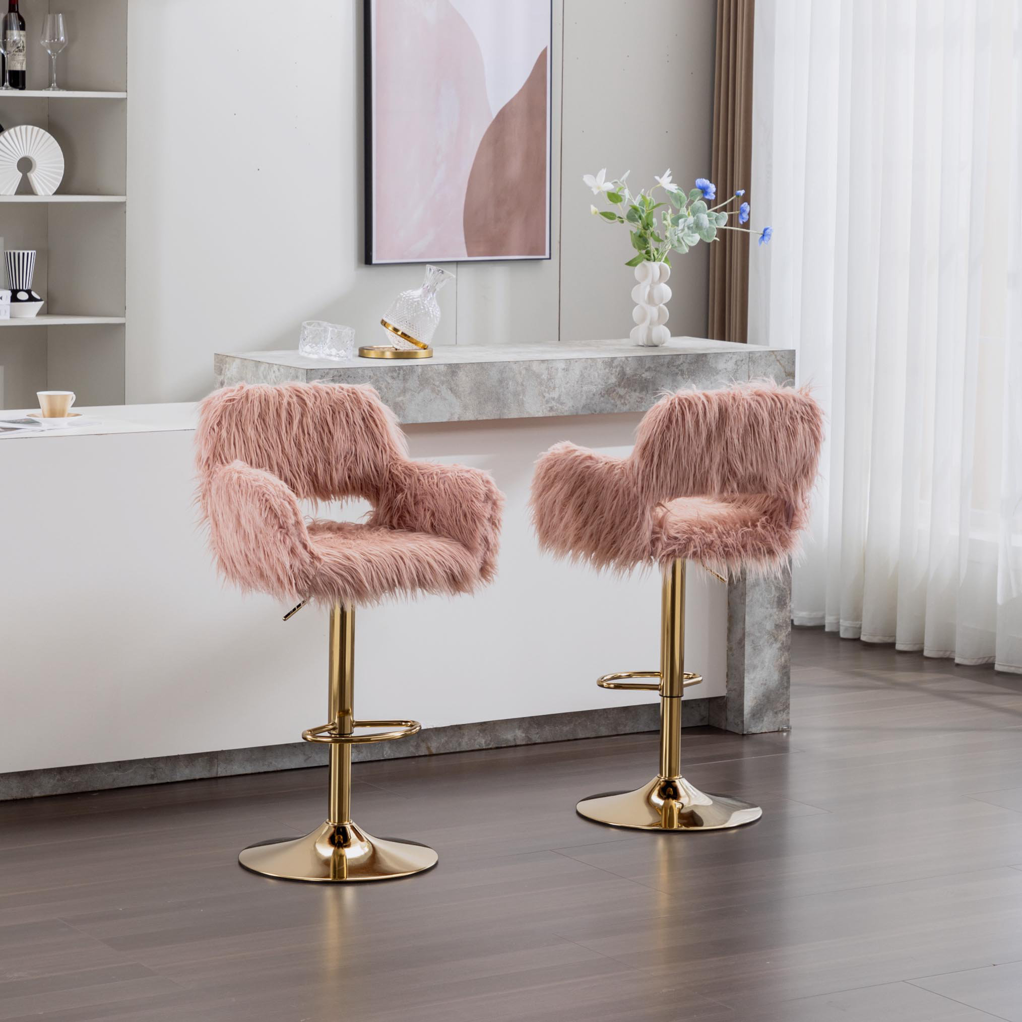 Everly Quinn bar stool 2-piece set, hollowed-out braces handrail ...