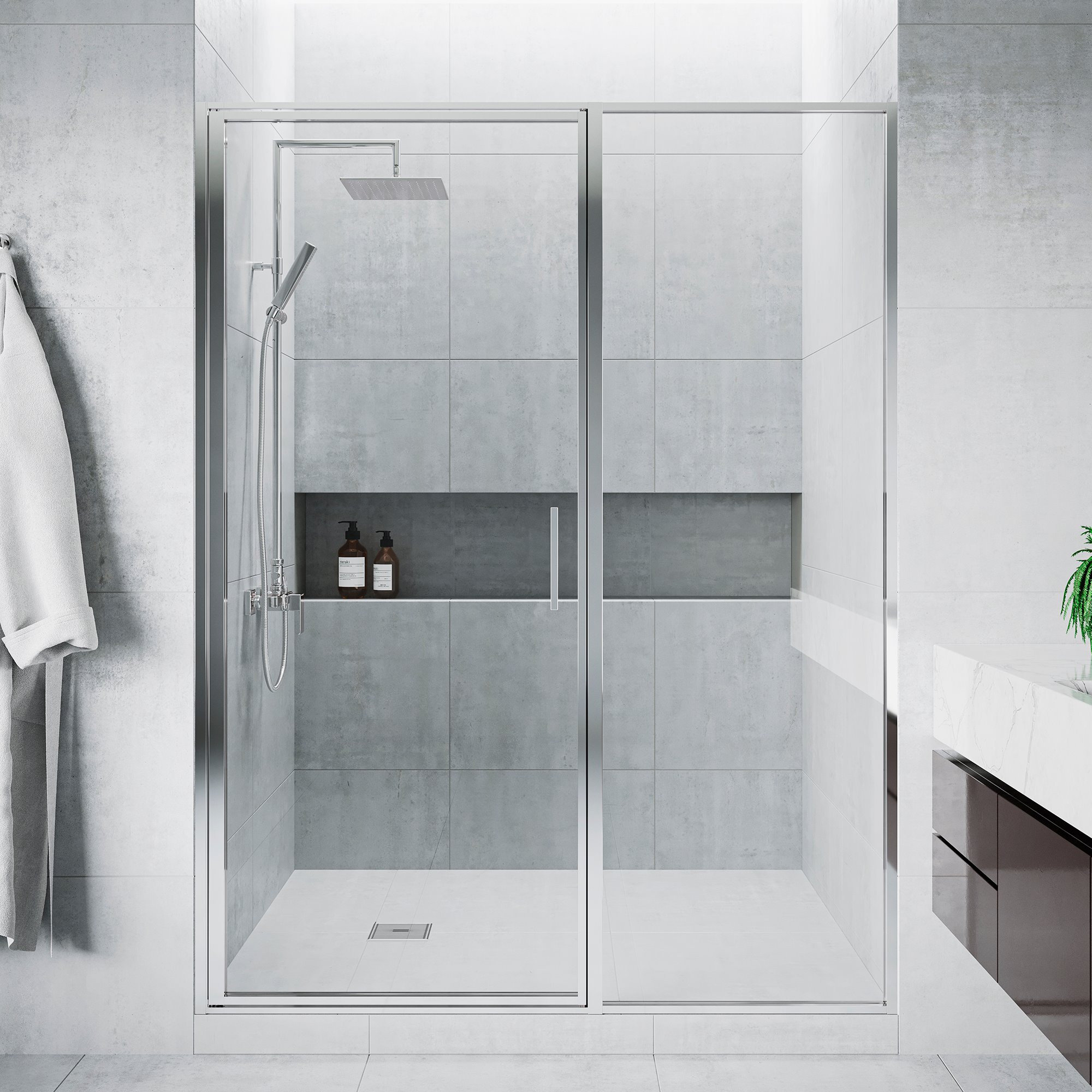 Seawin Axio 59 - 59 x 72" Framed Pivot Shower Door 5/16" Clear Tempered ...