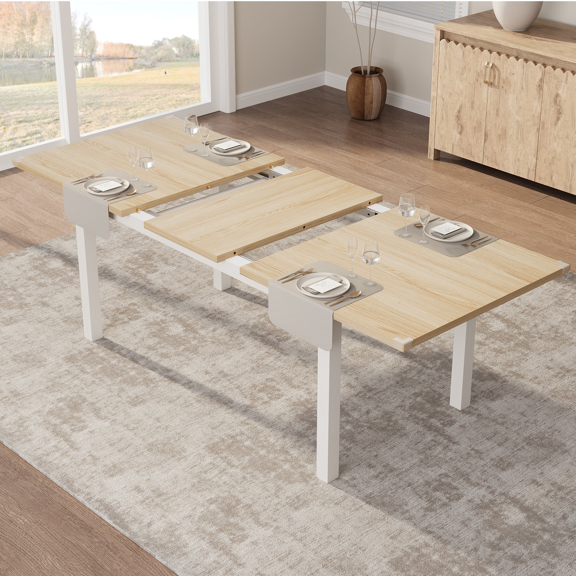 Ebern Designs Extendable Office Dining Table Set – 63" Large Mid ...