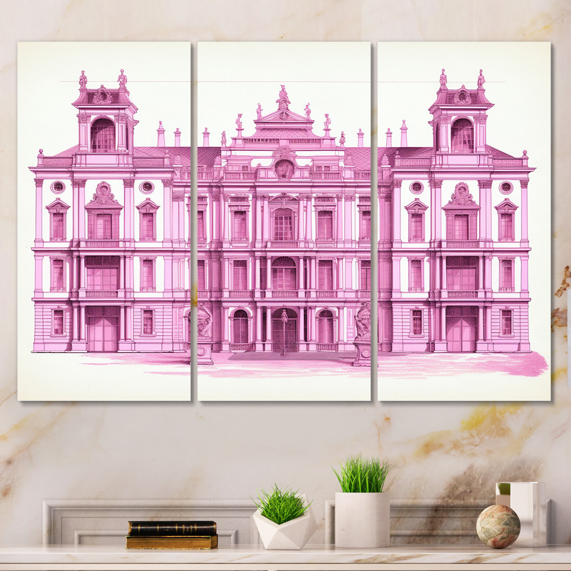 Design Art Pink Blueprint Of London Architecture I - City London Canvas ...