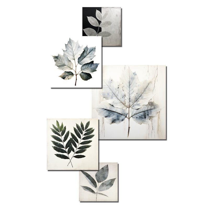 Lark Manor™ Leave Silhouette In Silver - Leaves Wall Art Set Of 5 | Wayfair