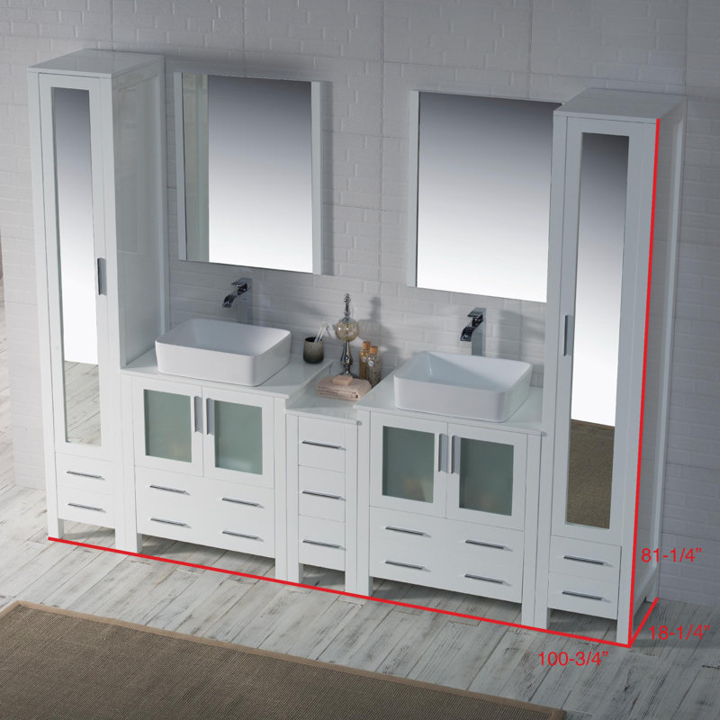 Orren Ellis Mance 102" Double Bathroom Vanity Set with Mirror & Linen ...