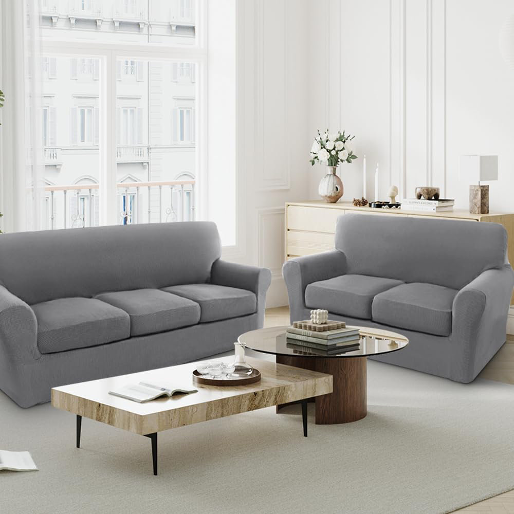 FEIYAN Couch Cover Set For Sofa And Loveseat Stretch 4 Piece Sofa ...