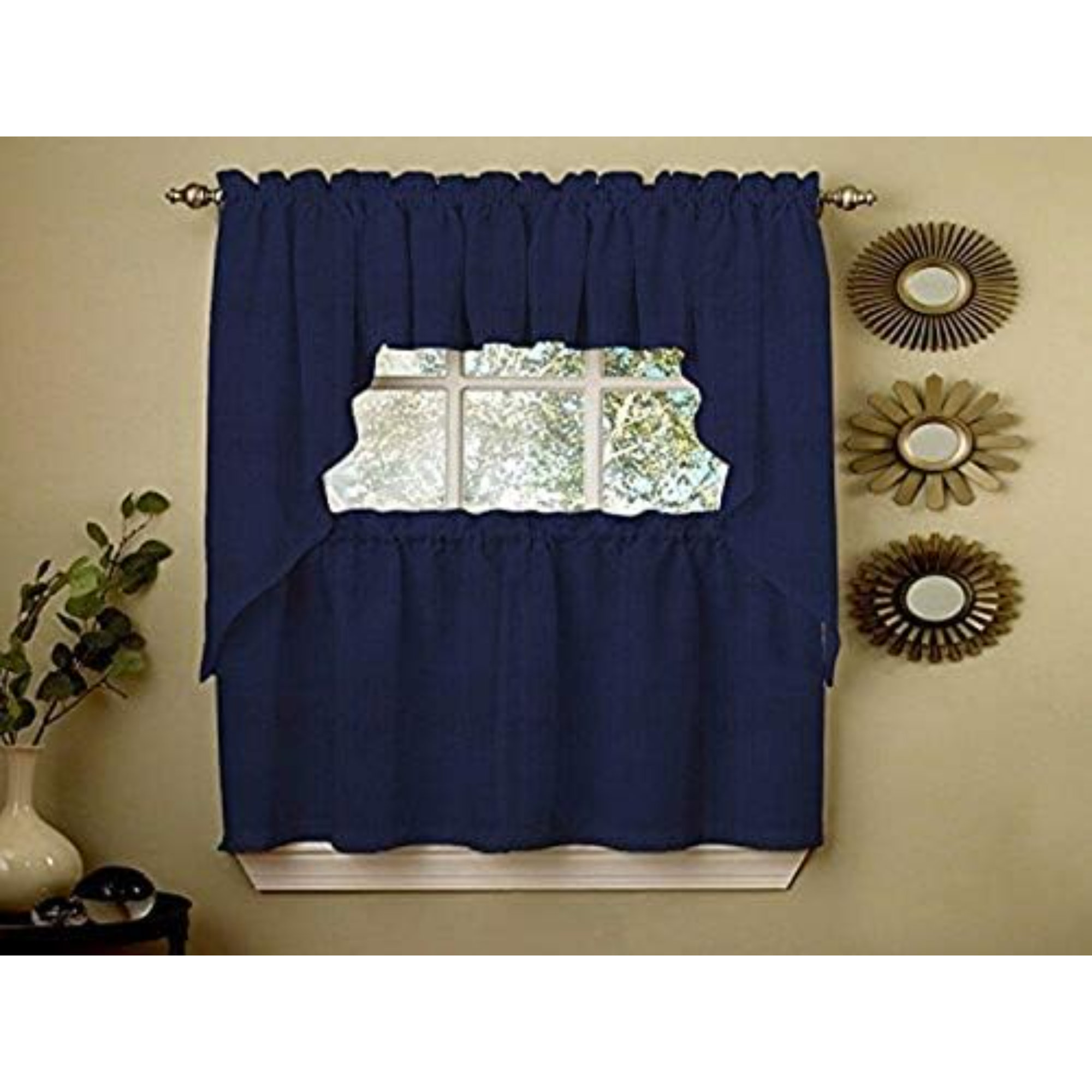 ToccoLeggero VAL-200-NAVY Opaque Rib Cord-Kitchen Curtains Valance ...