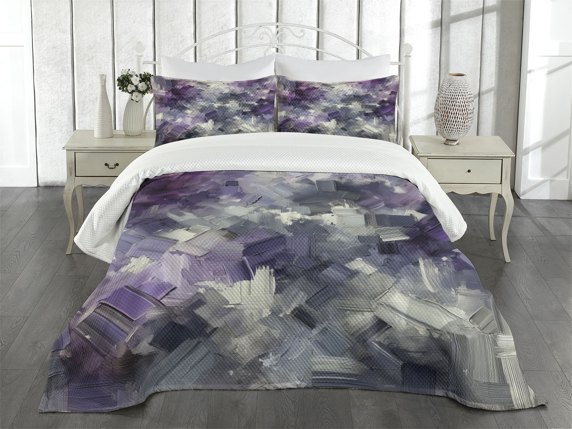 Ambesonne Purple Bedspread Set Abstract Crystal Cave Art Violet Pale ...