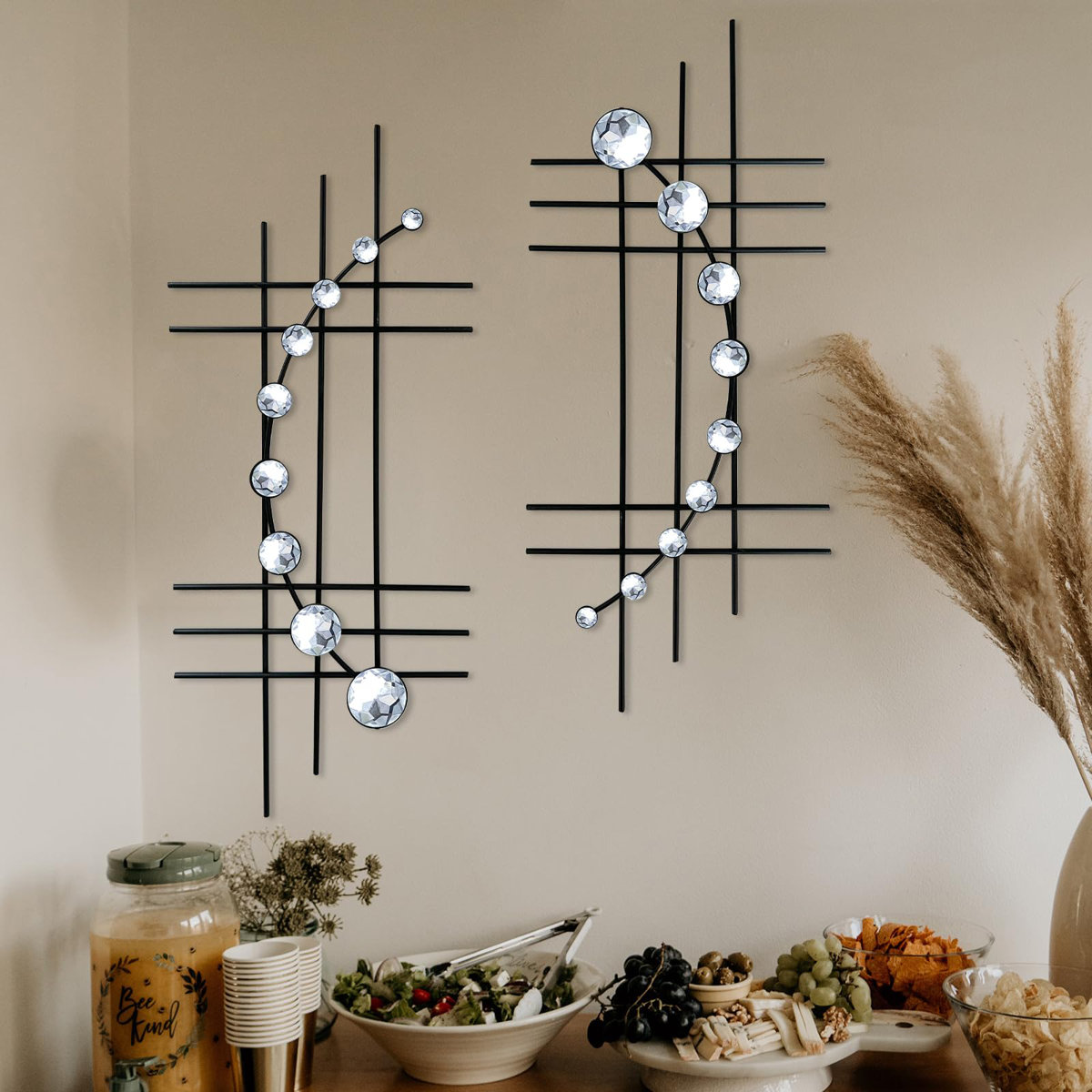 House of Hampton® 2 Set Bling Metal Wall Art Jeweled Crystal Hang Wall ...