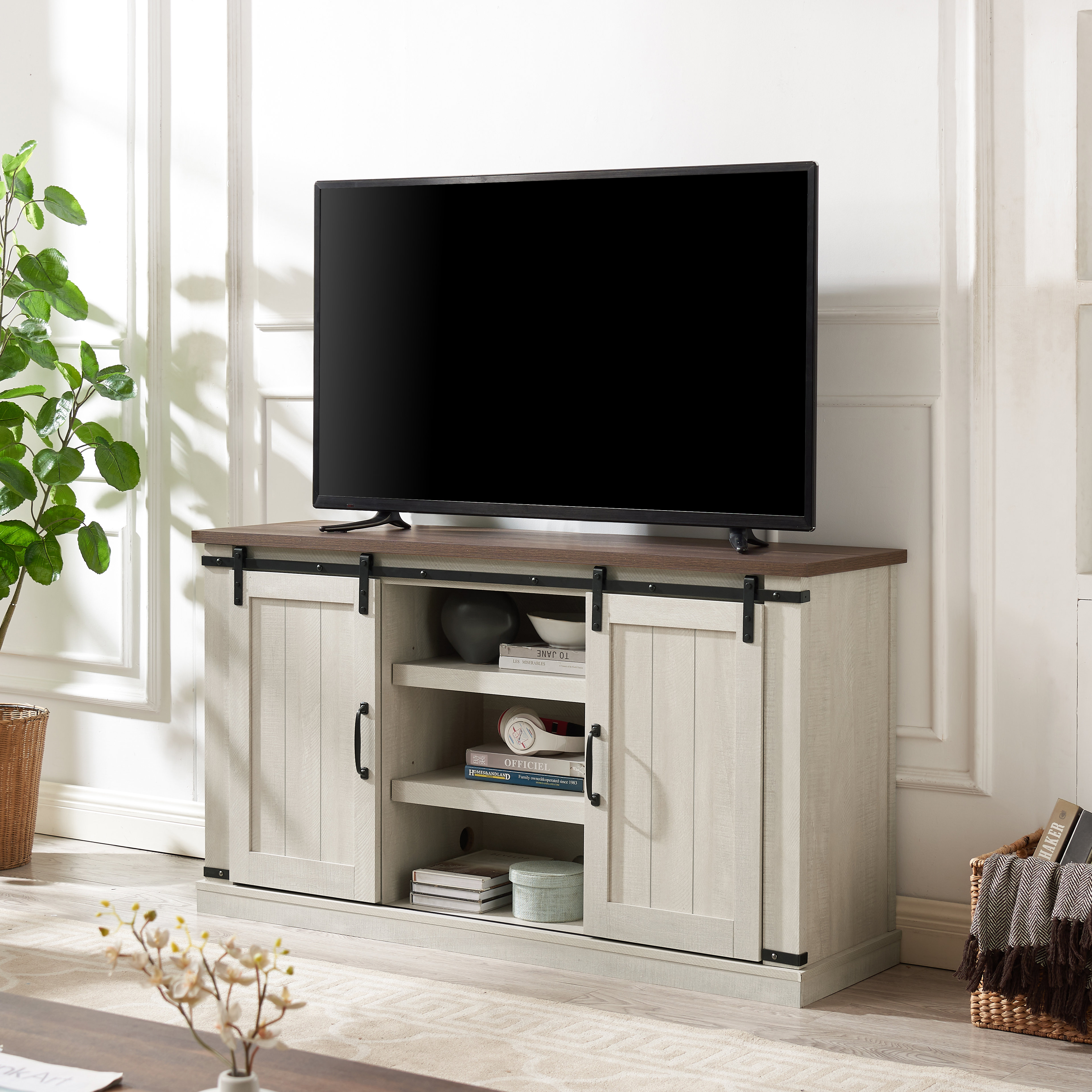 Gracie Oaks Roehl 54.5'' Farmhouse TV Stand Entertainment Console Table ...