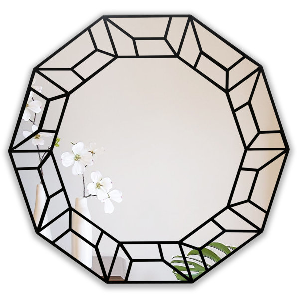 Orren Ellis Maique Reflection Contemporary Black Finish Decagon Framed ...