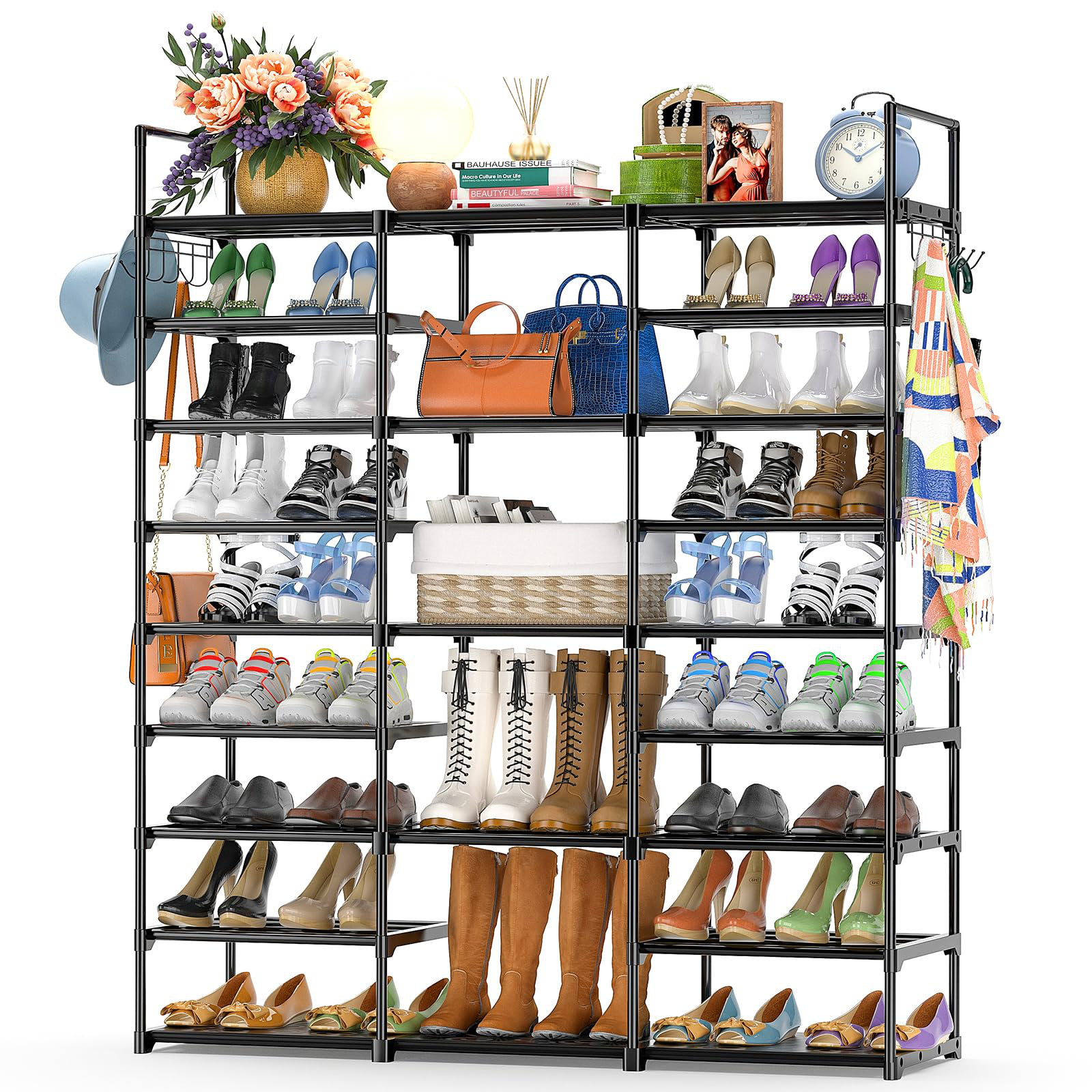 Latitude Run® 9-Tier Metal Shoe Rack Organizer For 50-55 Pairs - Space ...