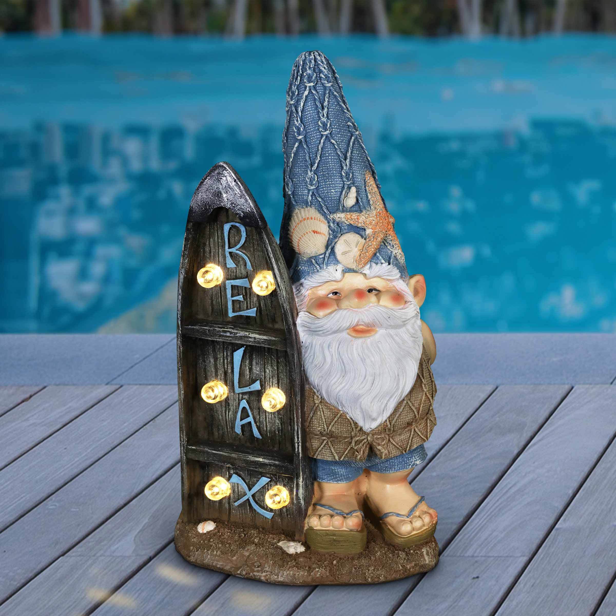 Exhart Solar Good Time Surfing Sol Beach Bum Gnome Garden Statue with ...