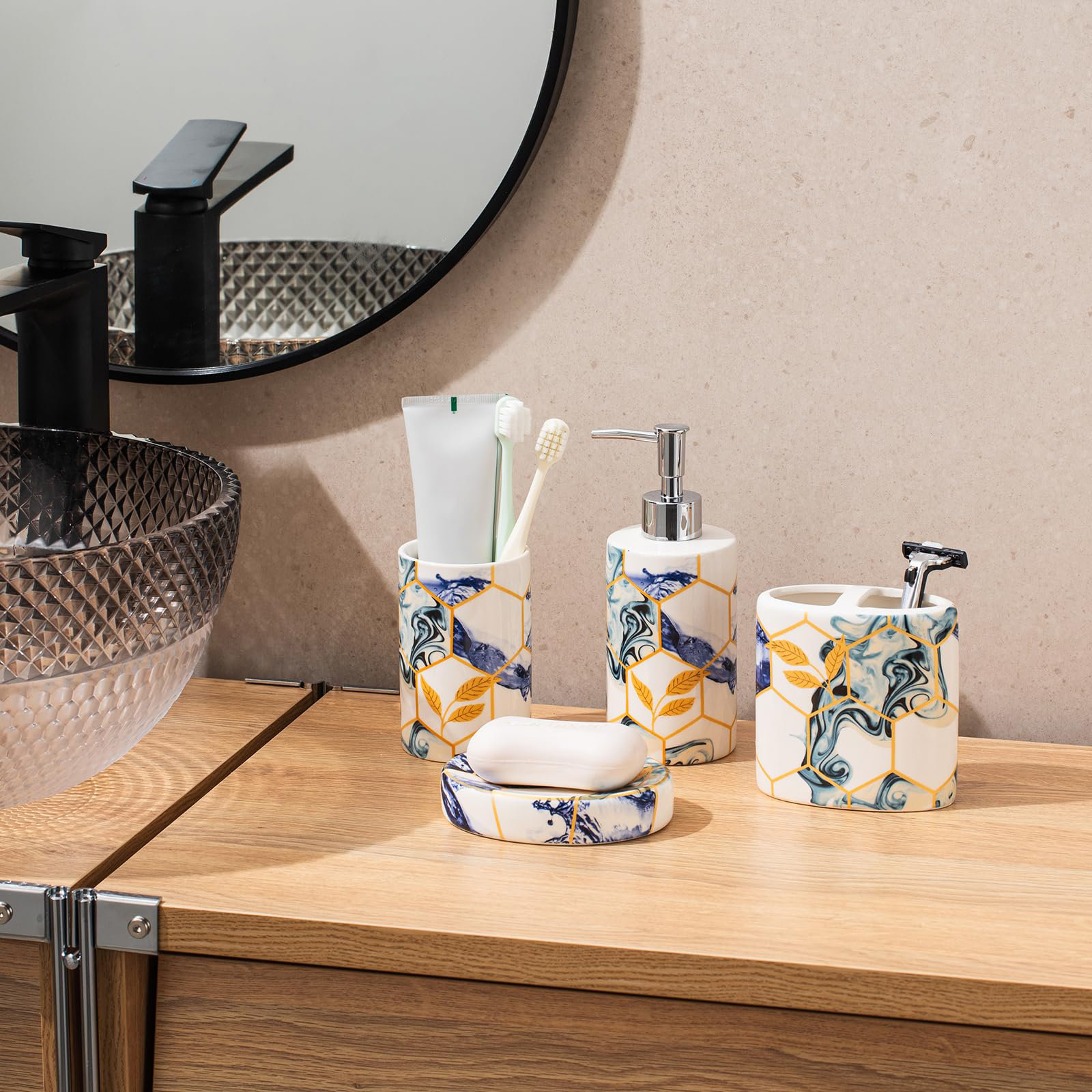 Brayden Studio Bathroom Accessory Set 4 Pcs - Ceramic Bathroom Complet Sets Include Soap ...