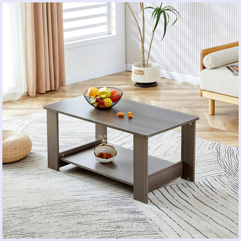 Ebern Designs Rustic Minimalist Double Layered Rectangular Coffee Table ...