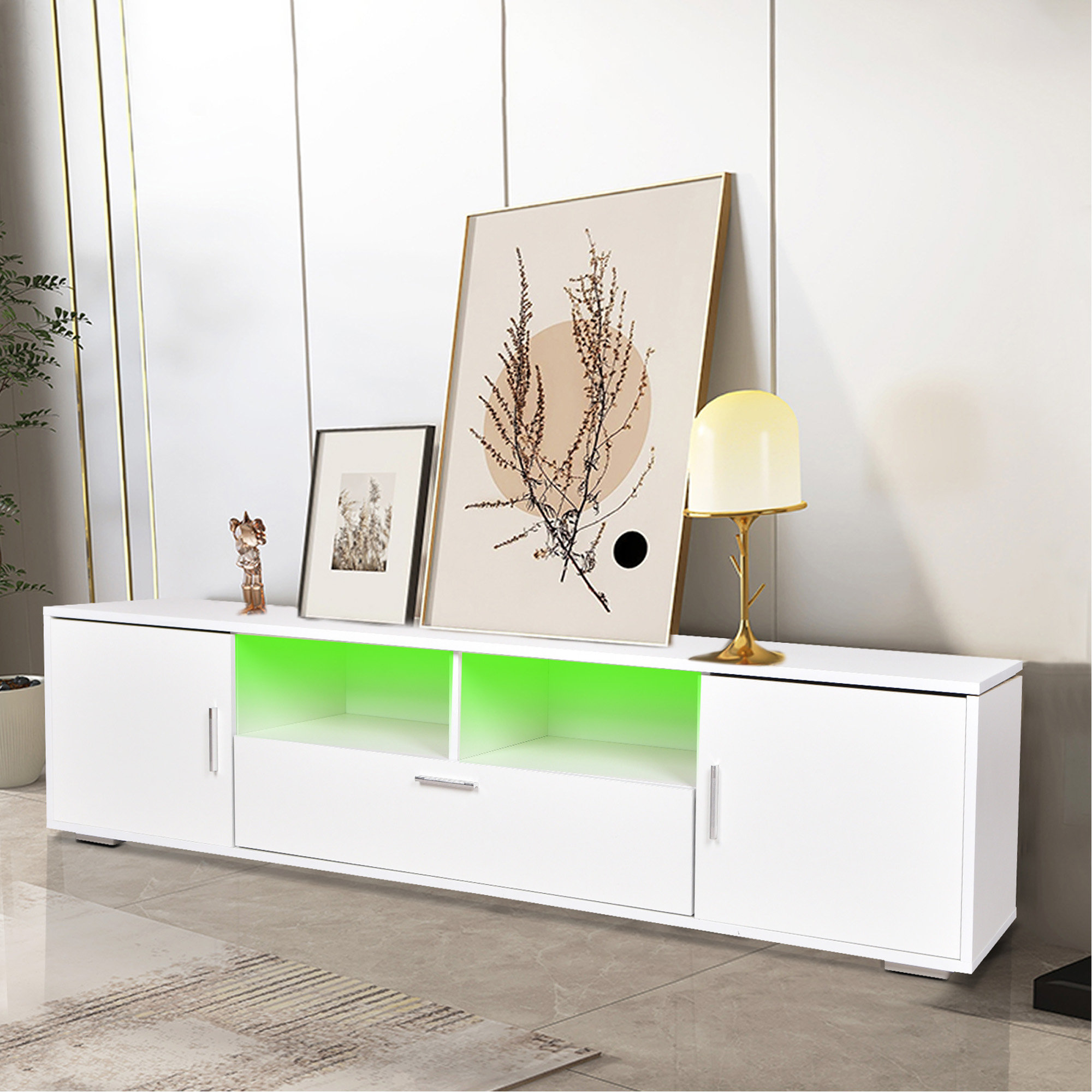 Ophelia & Co. Modern TV Stand With LED Lights Entertainment Center TV ...