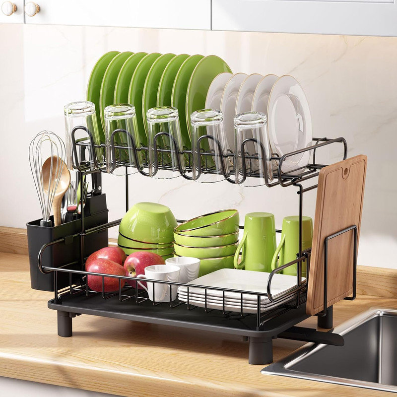 Kiflic Dish Drying Rack for Kitchen Counter, 2 Tier Large Dish Drainers ...