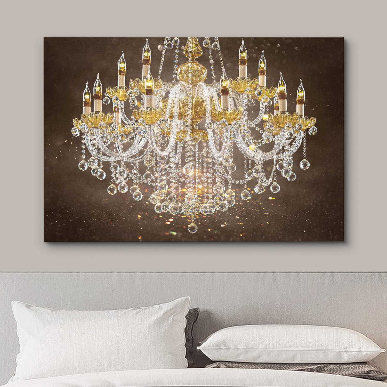 IDEA4WALL Brown Paint Stroke Gold Crystal Chandelier Decor Lights ...