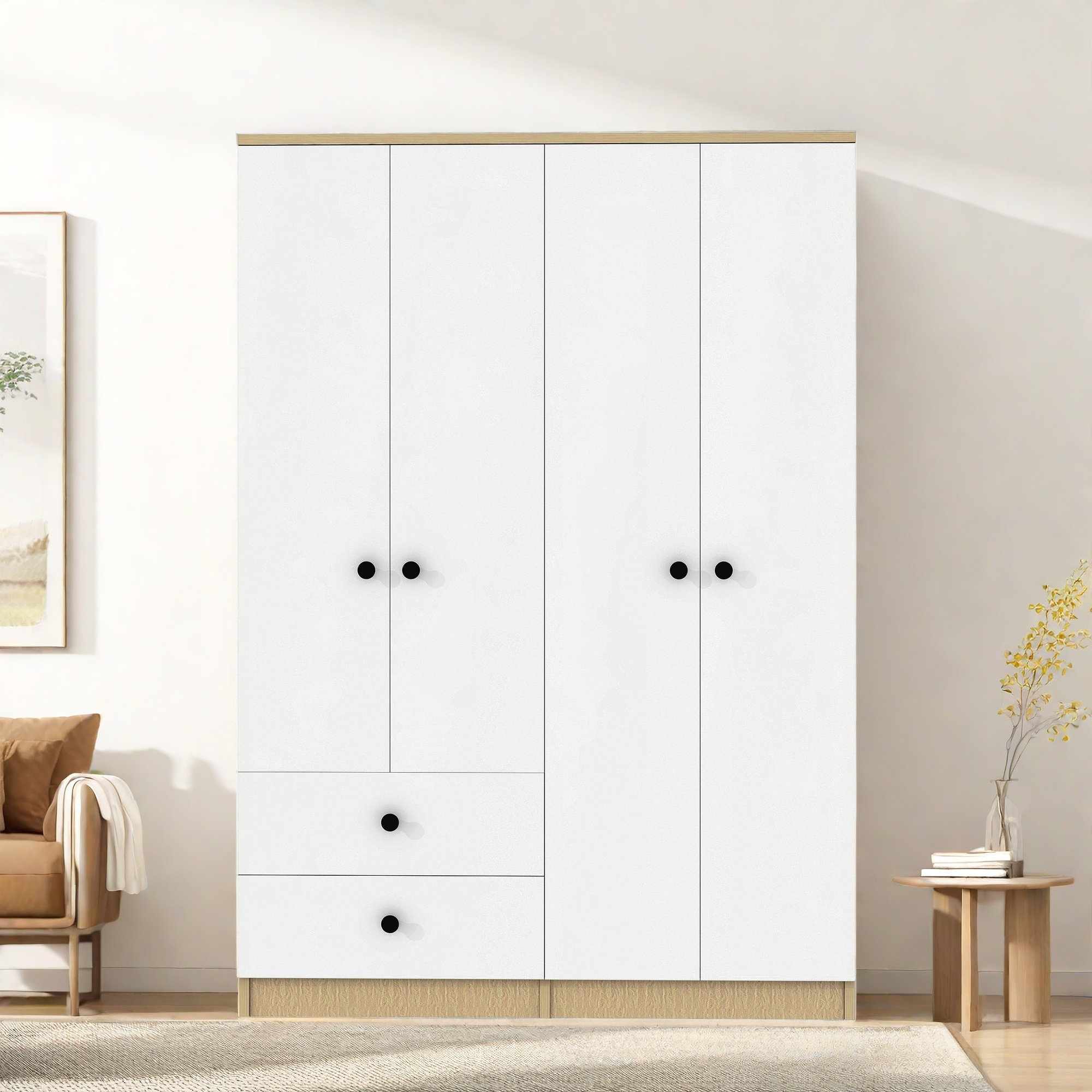 Latitude Run® Parkton 4-door Wardrobe With 2 Drawers, Shelves And ...