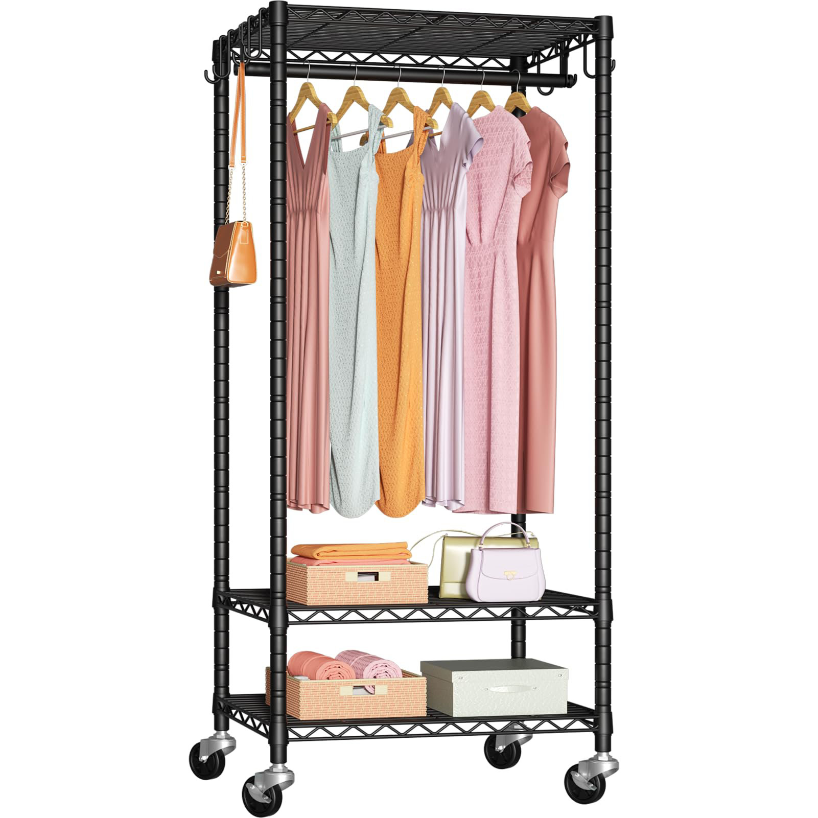 Rebrilliant Mini Rolling Clothes Rack Heavy Duty, Clothing Racks For ...