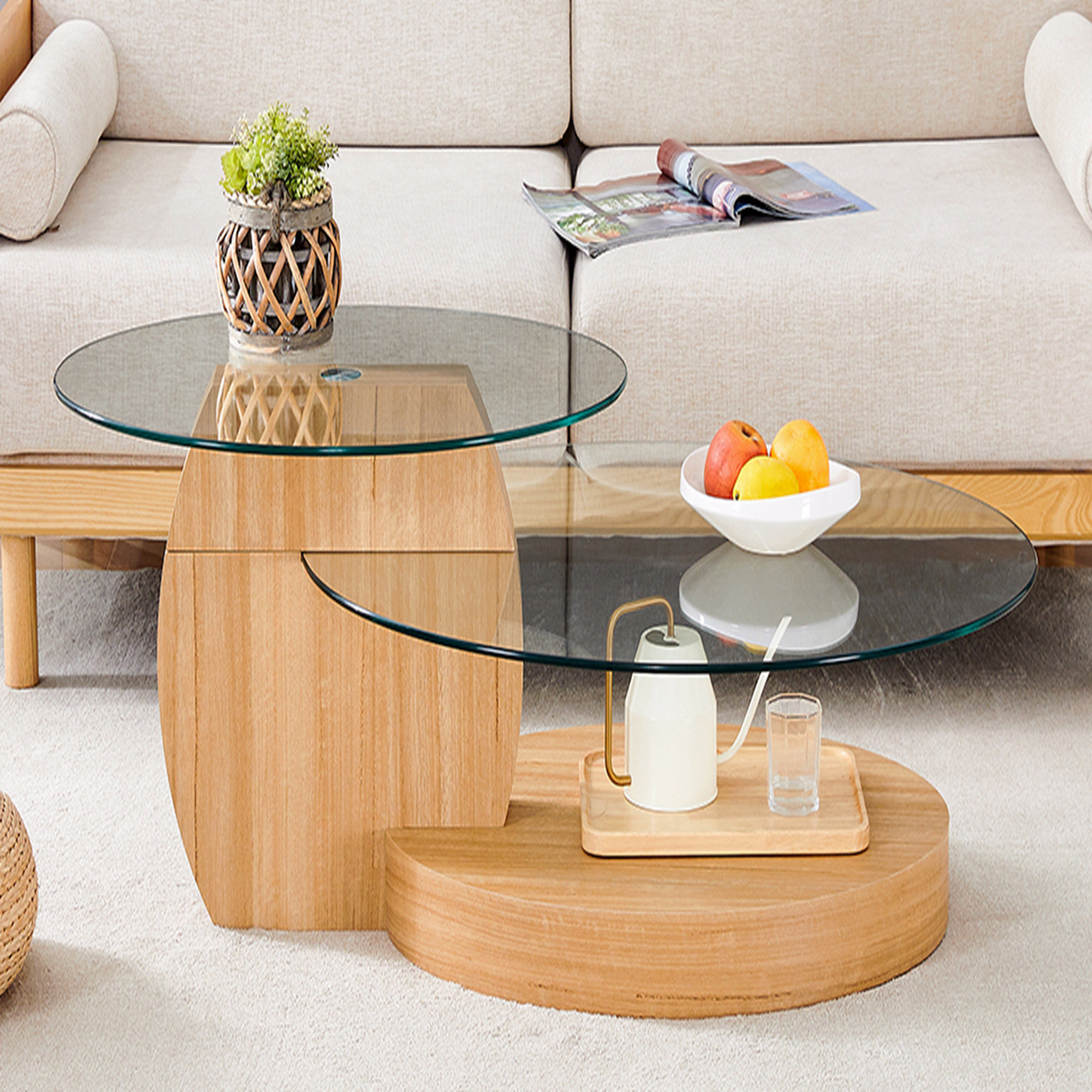 George Oliver Modern Light Wood Grain Double Layer Coffee Table ...