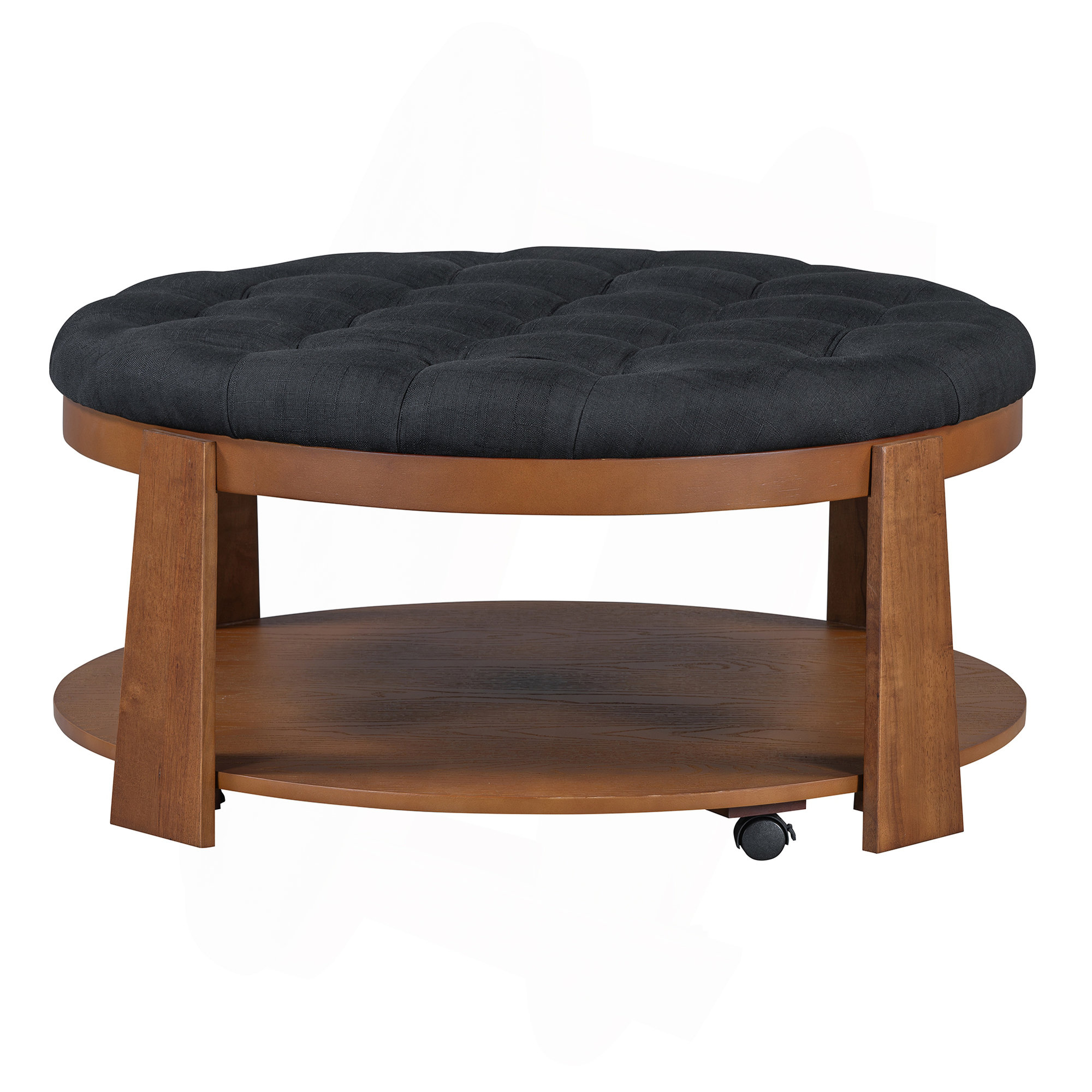 Latitude Run® Modern Round Ottoman Coffee Table With Storage And Wheels ...