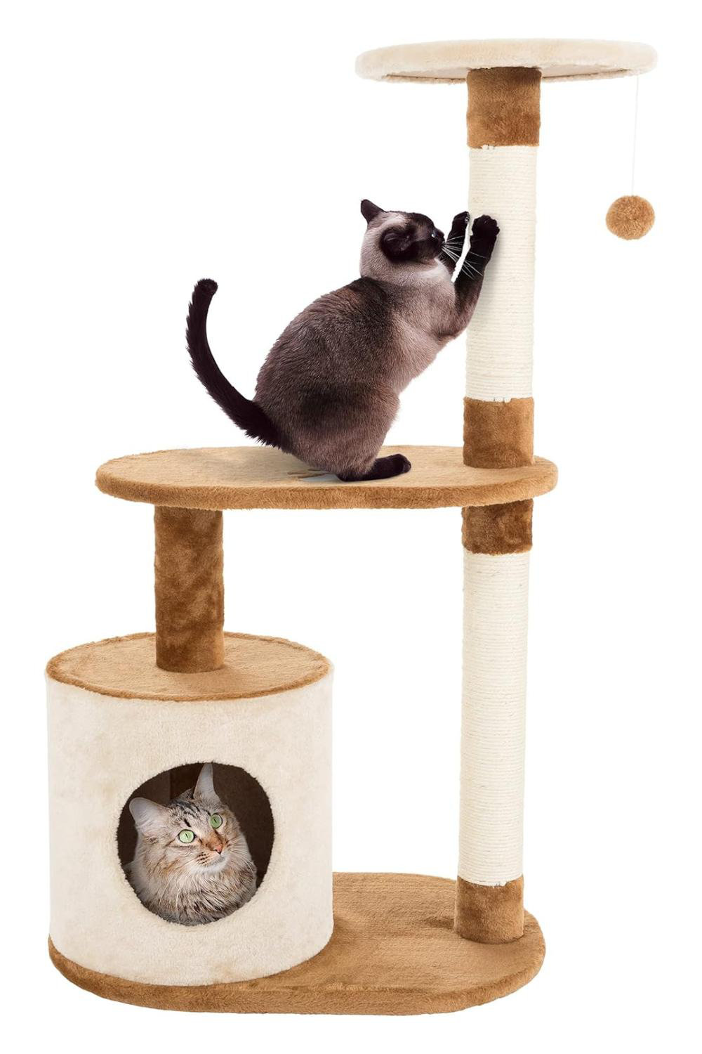 PETMAKER 3-Tier Cat Tree - 2 Napping Perches, Kitten Condo, 2 Sisal ...