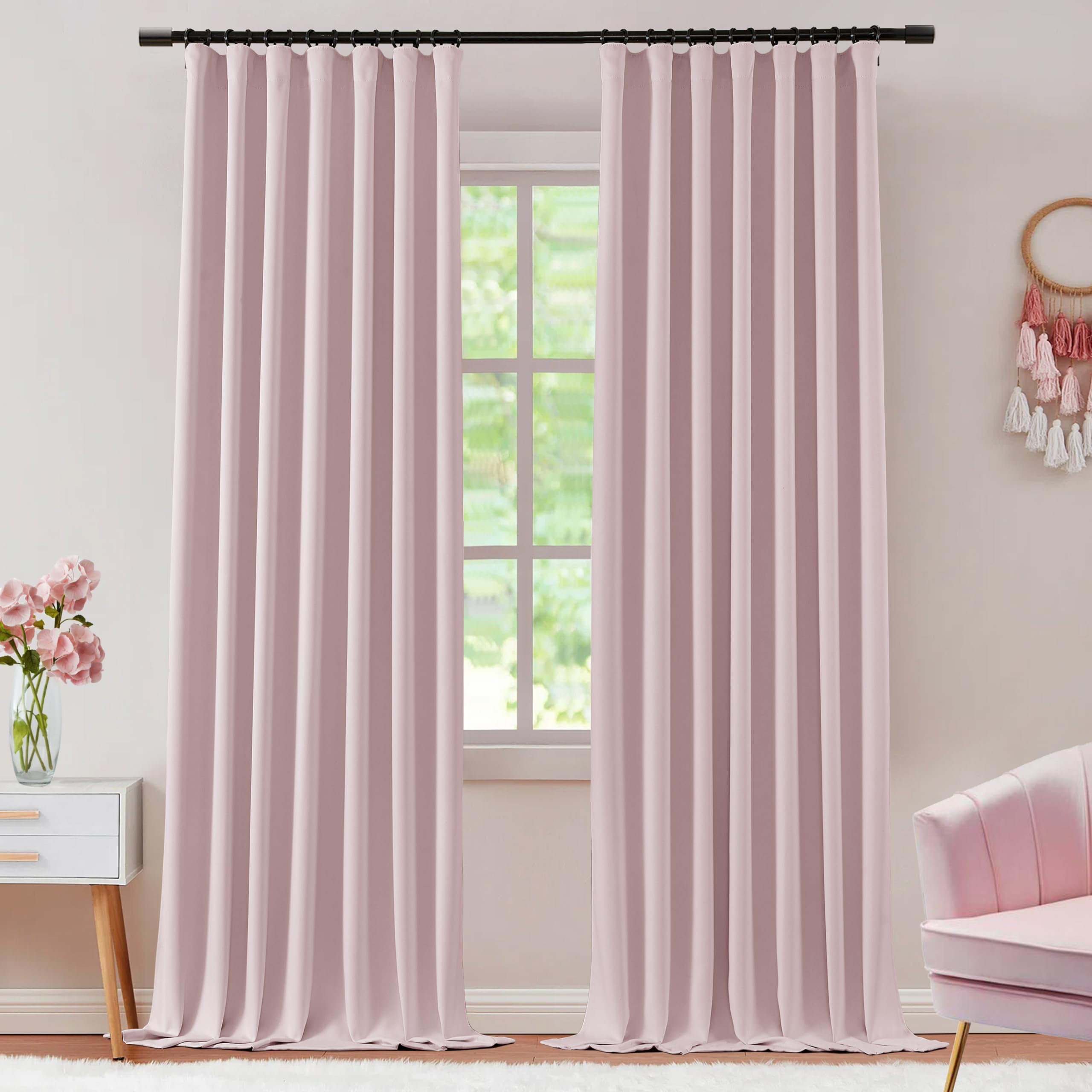 Hokku Designs Pink Nursery Curtains 2 Panels 100% Blackout For Baby ...