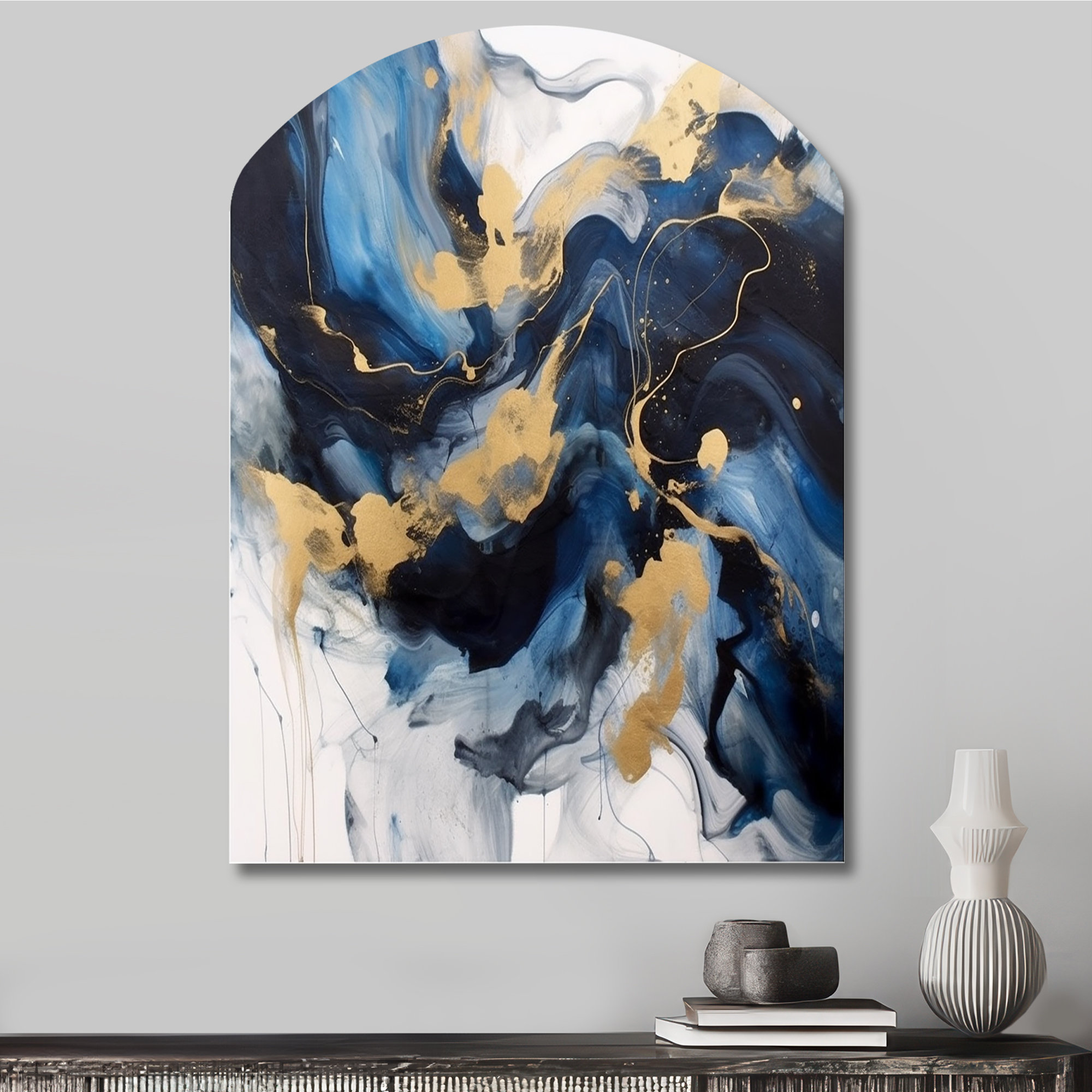 Design Art Dark Blue and Gold Strokes XII - Asymmetrical Fractals Metal ...