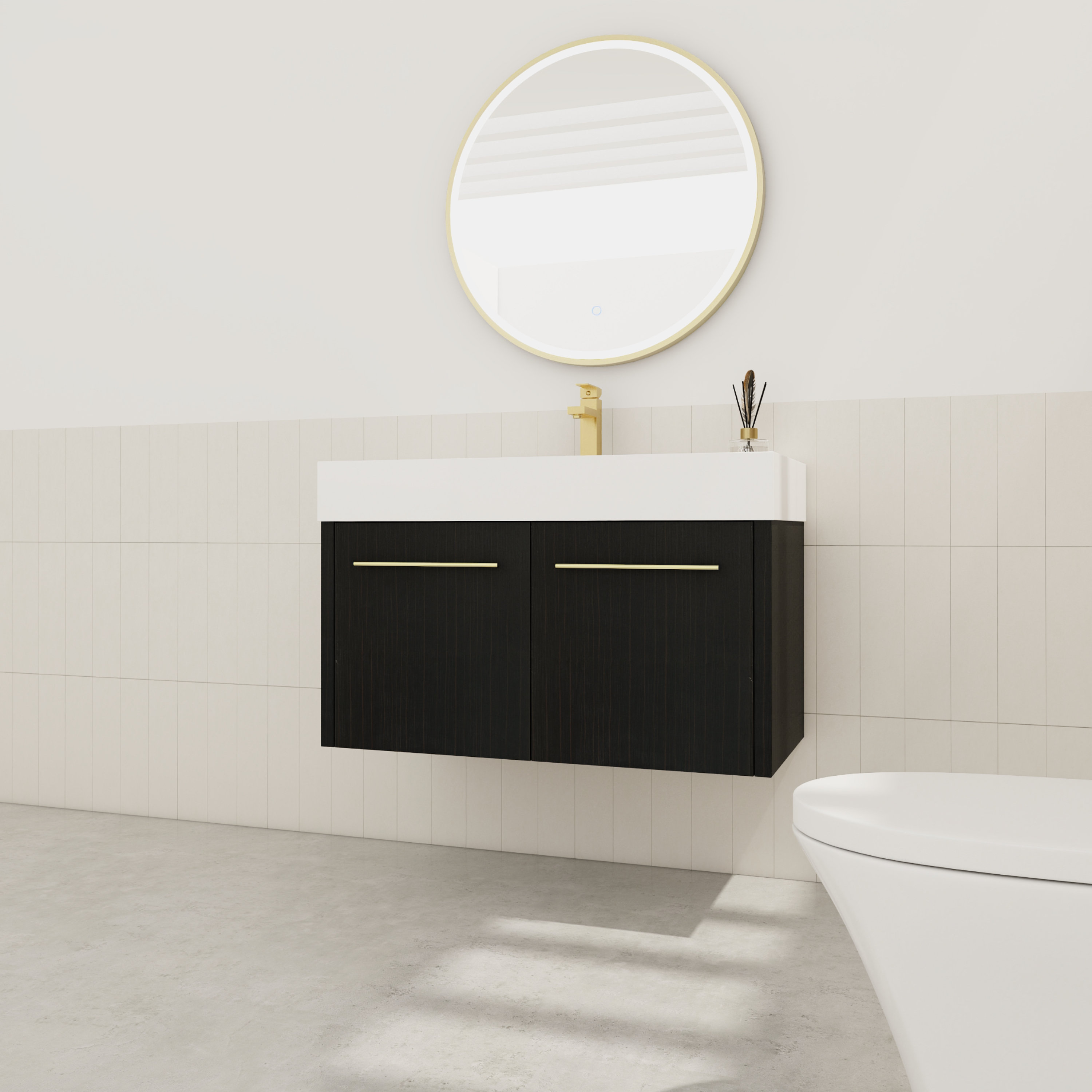 Latitude Run® Meuble-lavabo simple avec plateau en céramique 35,4 po ...