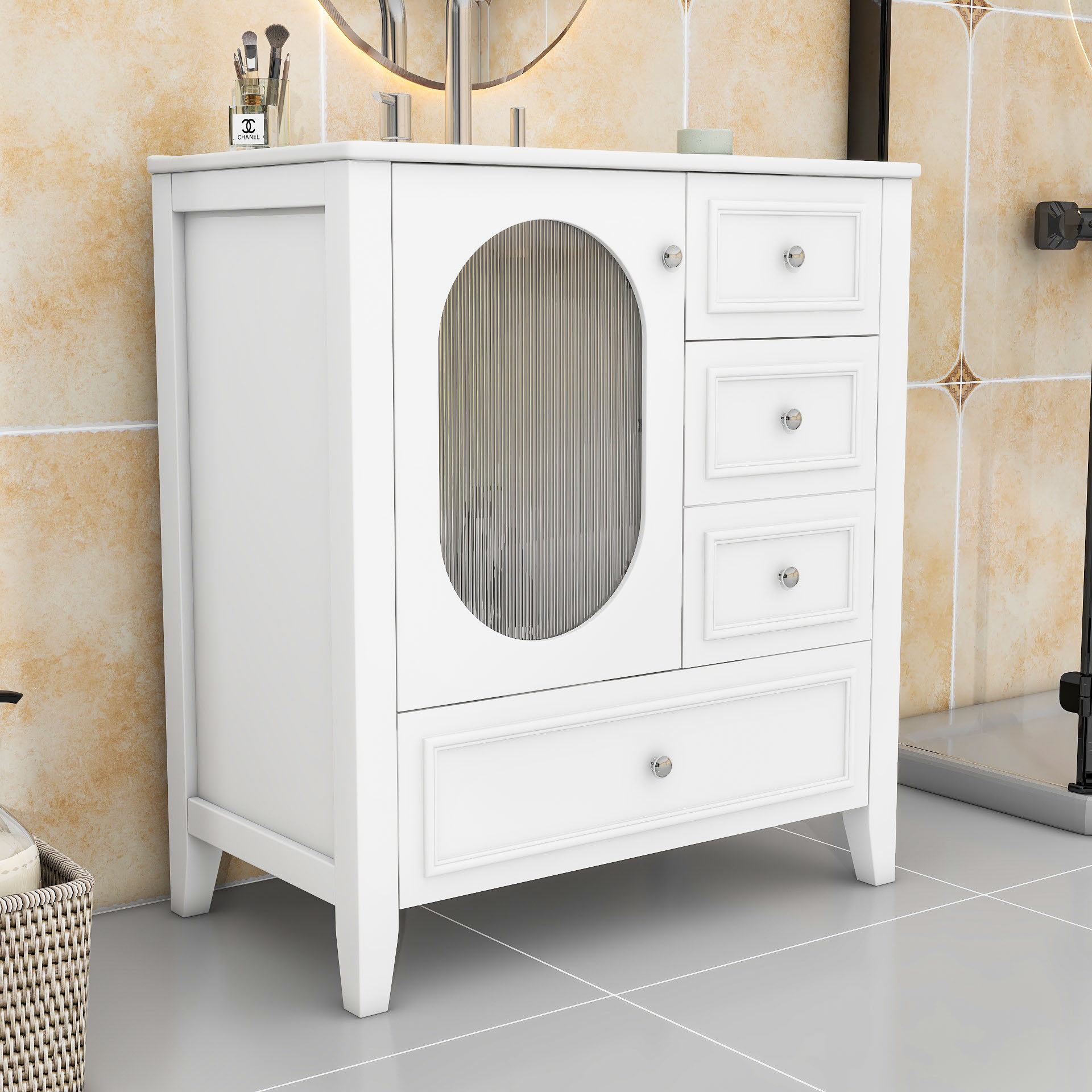 Winston Porter Gastonne Chic 30" Bathroom Vanity Cabinet with Ceramic ...